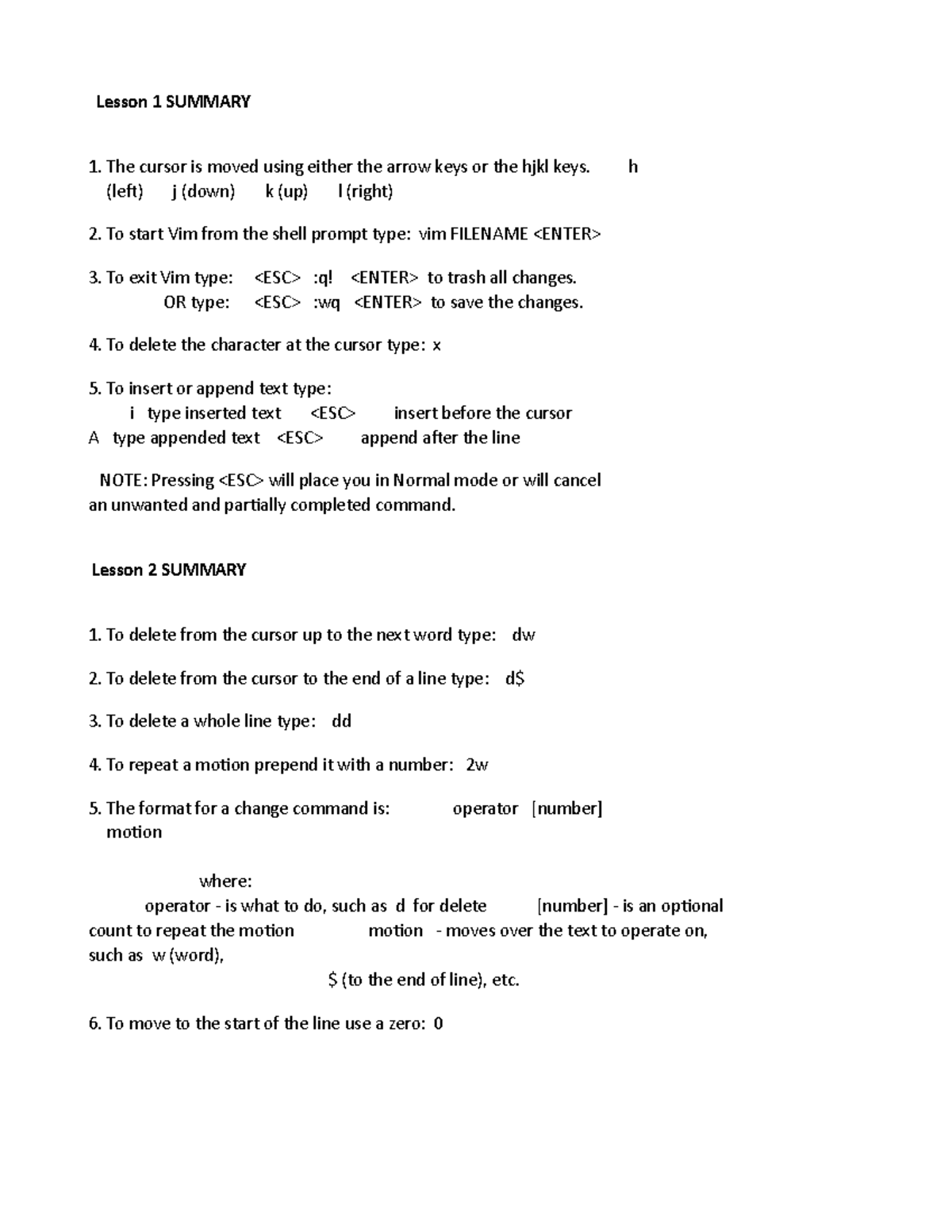 Linux Notes - Lesson 1 SUMMARY 1 cursor is moved using either the arrow ...