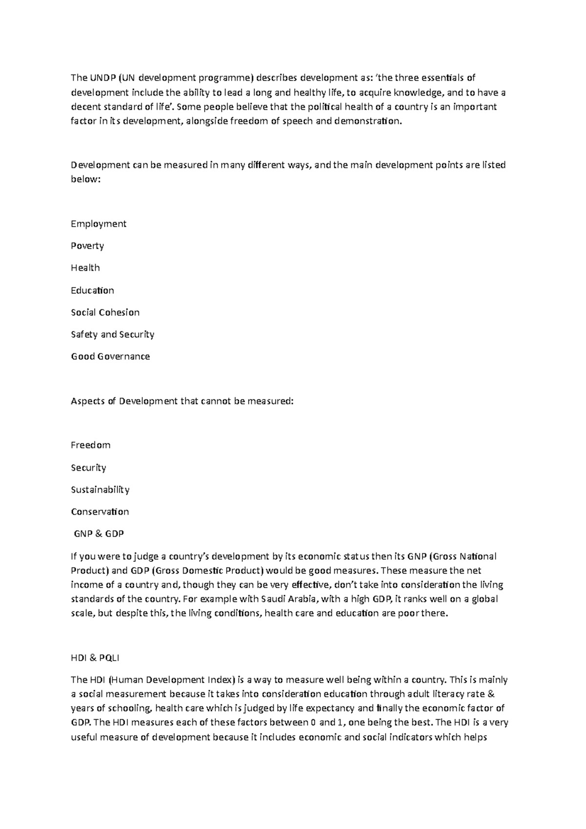 Development - notes - GEOY1021 - GRE - Studocu