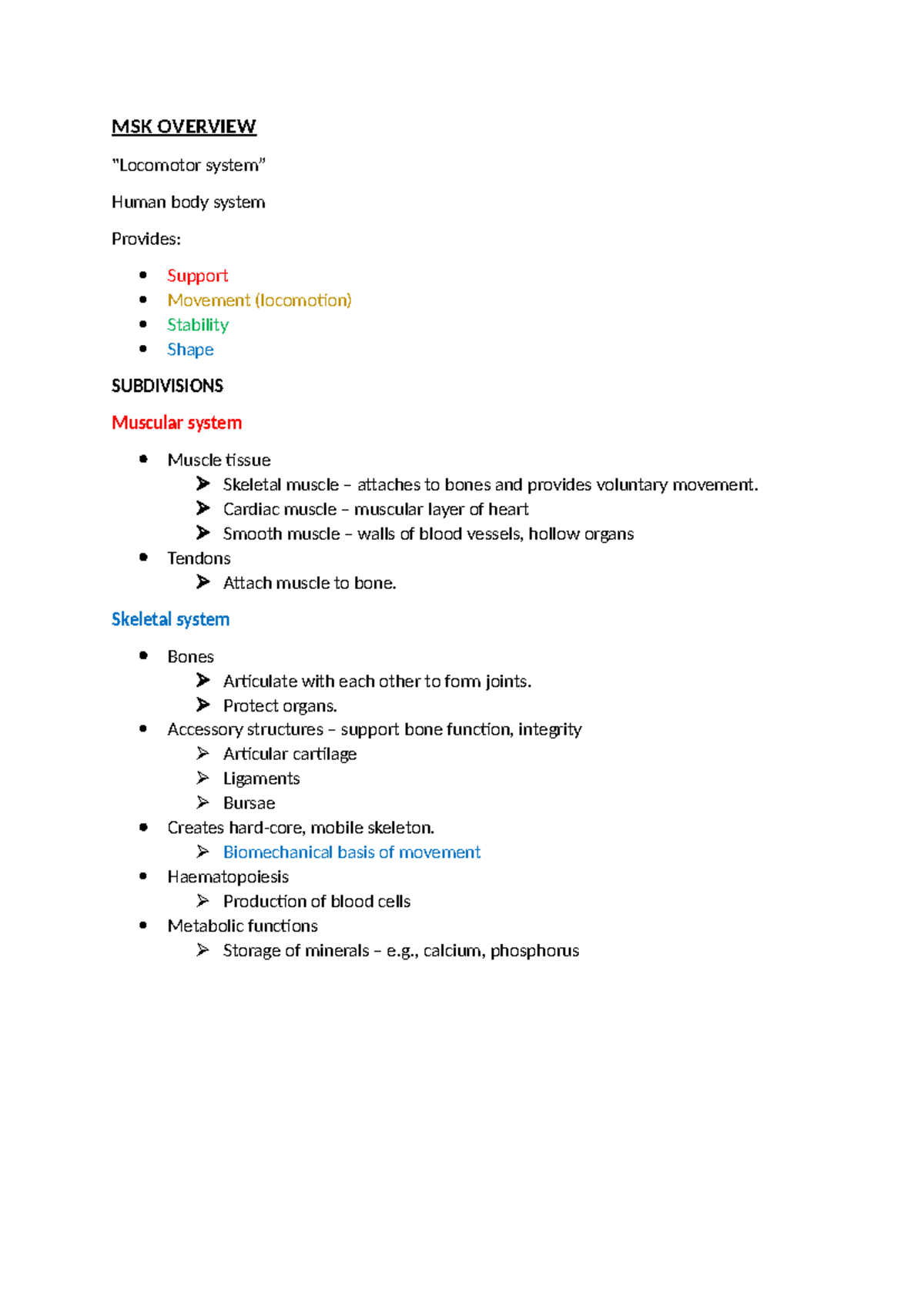 L07 Musculoskeletal system introduction - MSK OVERVIEW "Locomotor ...