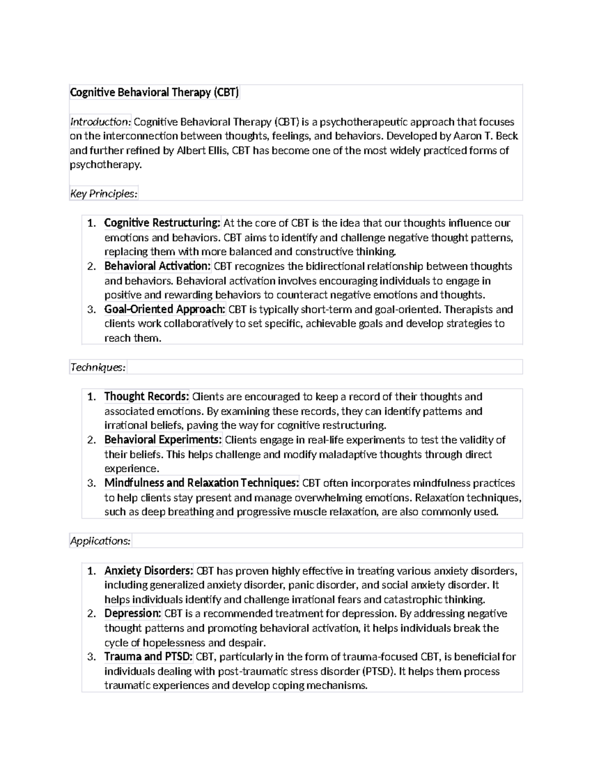 Cognitive Behaviour Theory - Cognitive Behavioral Therapy (CBT ...