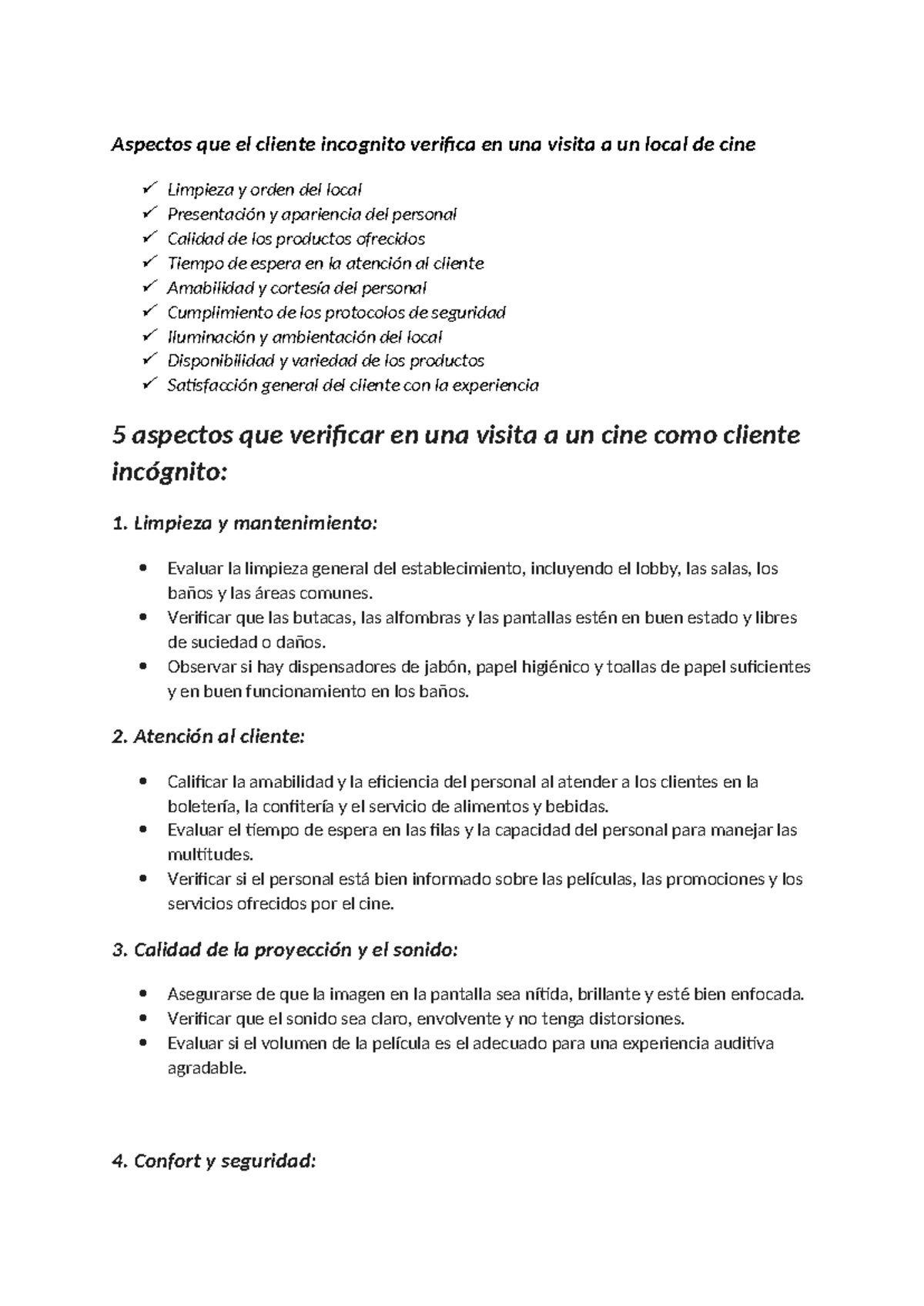 Aspectos que el cliente incognito verifica en una visita a u - Limpieza ...