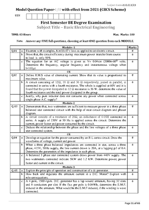 BEE Question Bank - model paper for basic electrical engineering ...