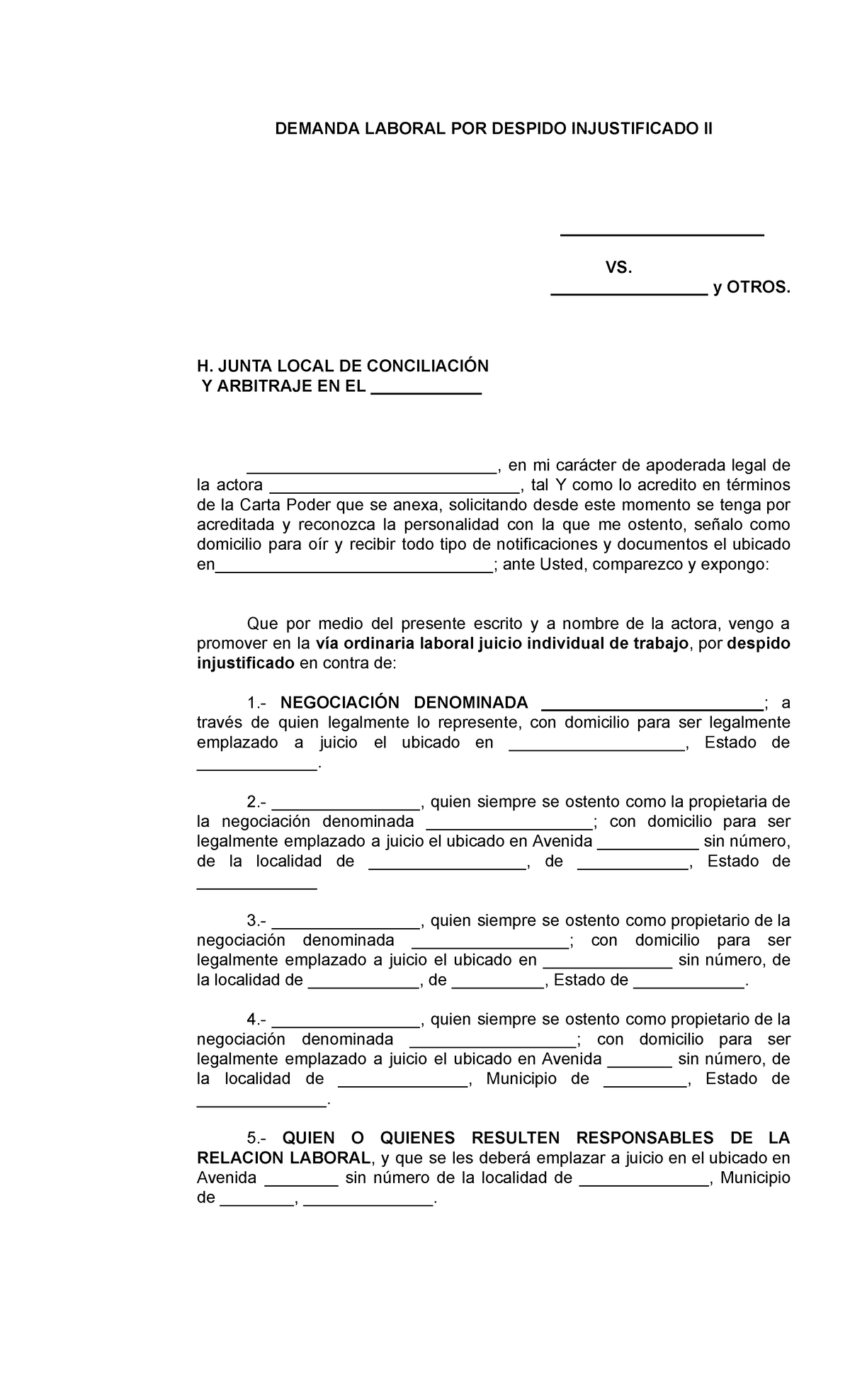 A A1 - Formato de demanda inicial - DEMANDA LABORAL POR DESPIDO ...
