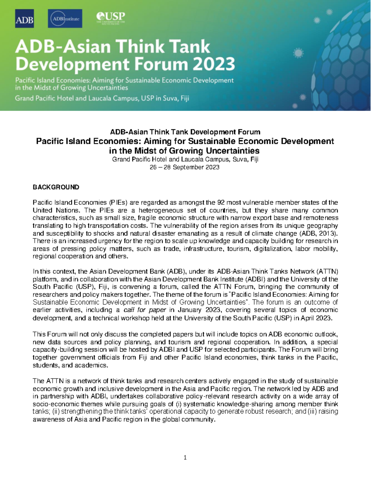 Agenda Pacific Forum 2023 - ADB-Asian Think Tank Development Forum ...