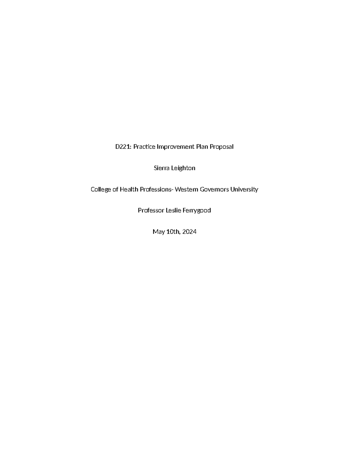D221 paper - D221 - D221: Practice Improvement Plan Proposal Sierra ...