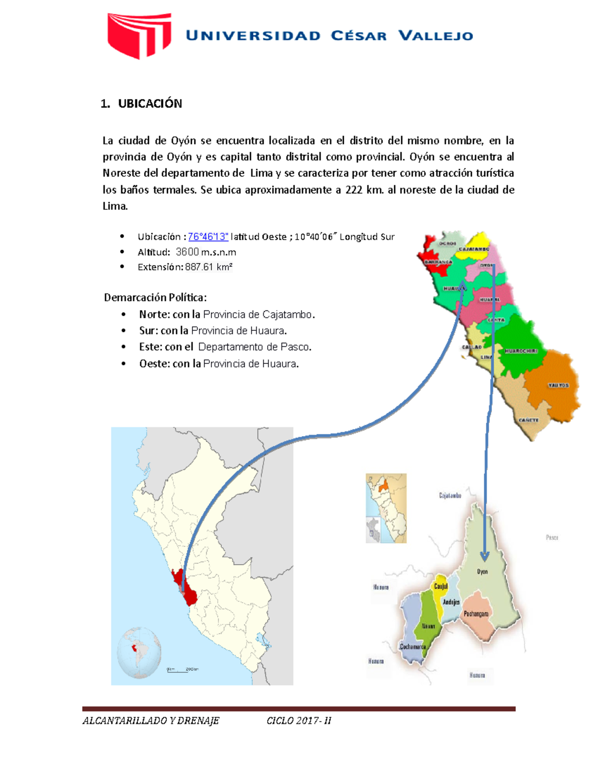 Abastecimiento de la ciudad de Oyón - 1. UBICACIÓN La ciudad de Oyón se ...