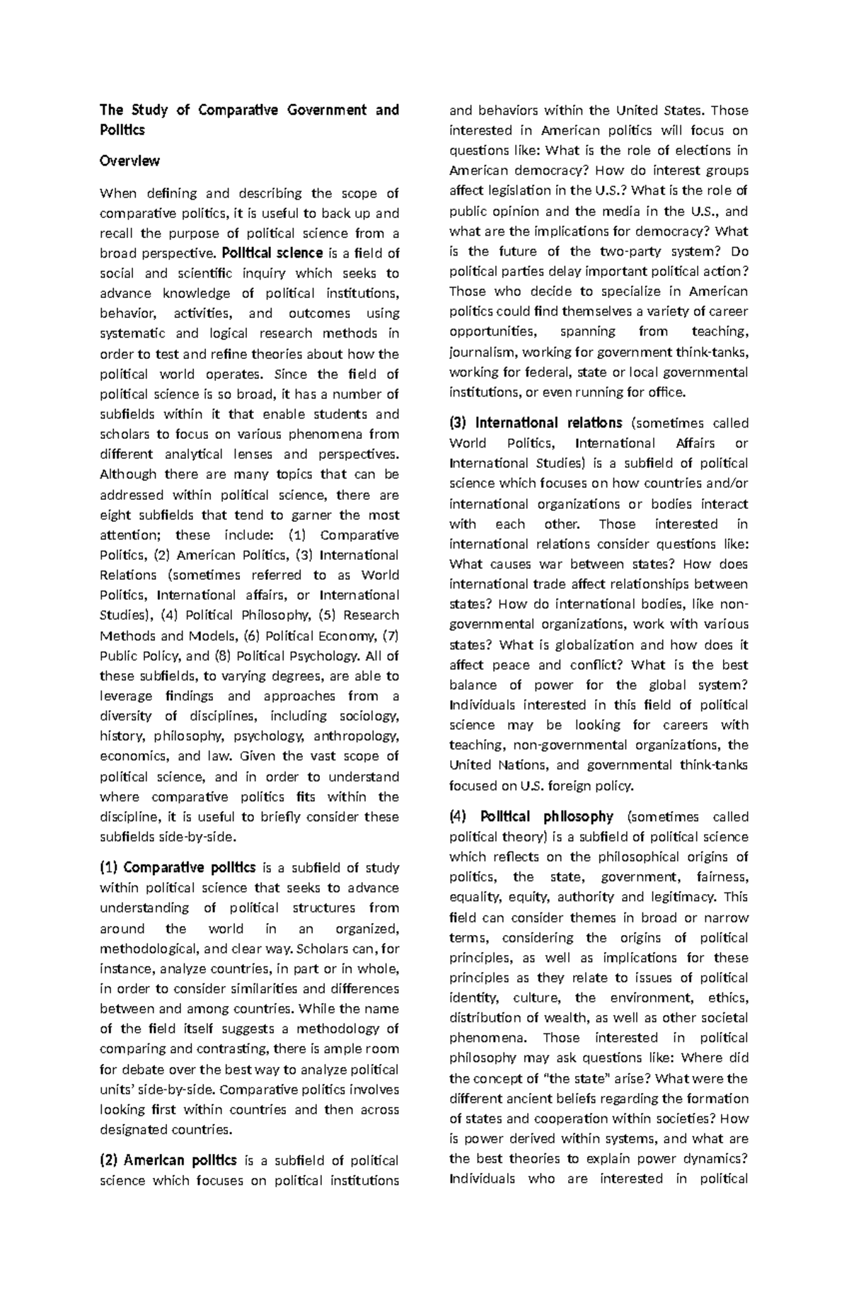 1. Introduction - reading material - The Study of Comparative ...