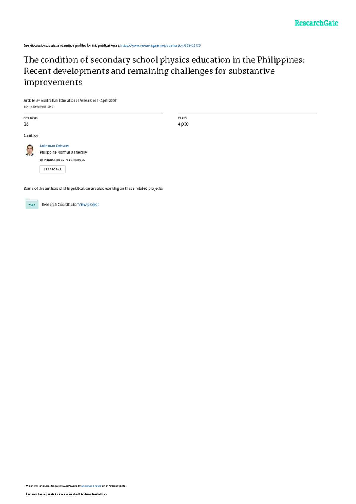 The condition of secondary school physics education - The user has ...