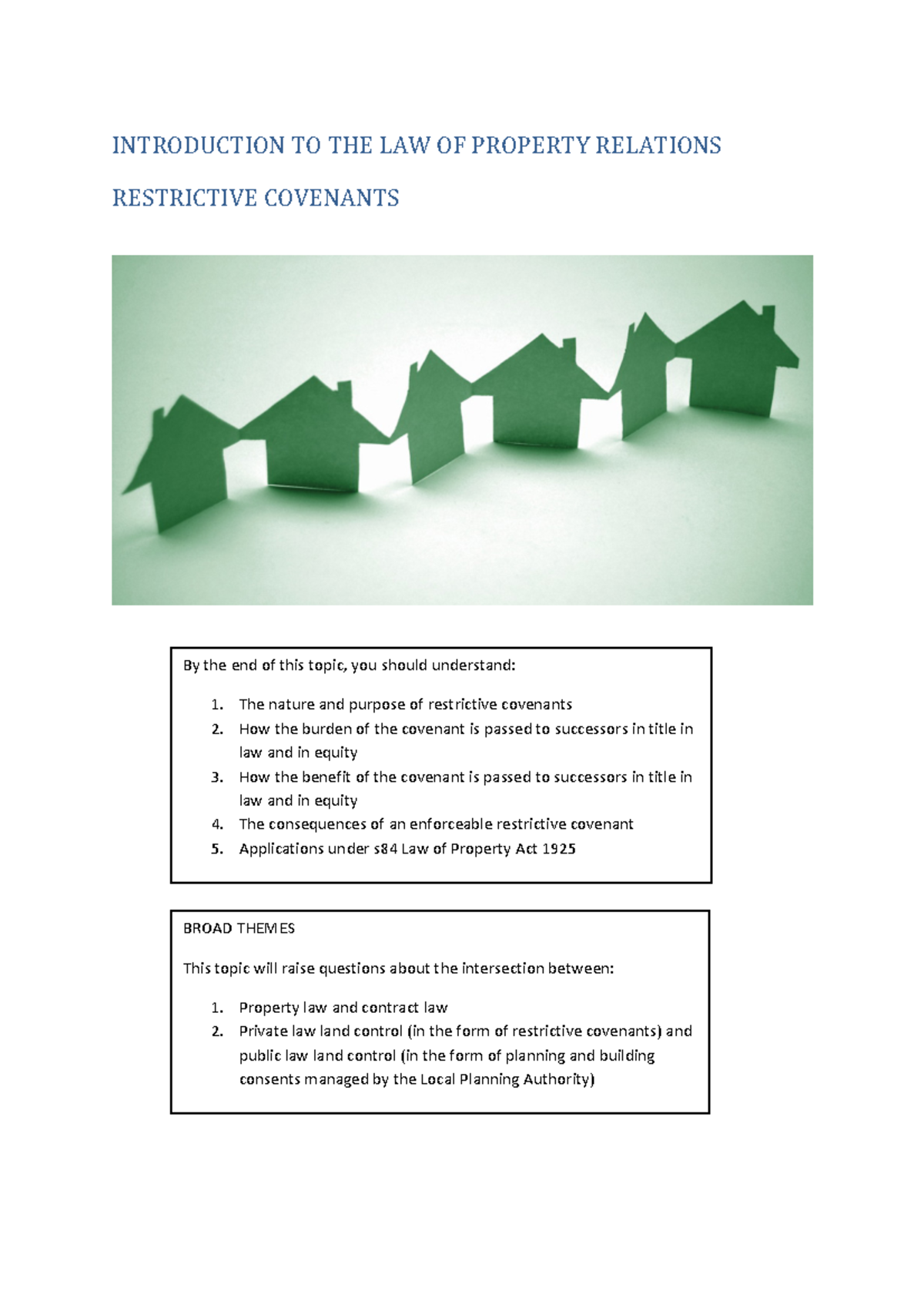 Introduction to Restrictive Covenants in Property Relations - Studocu