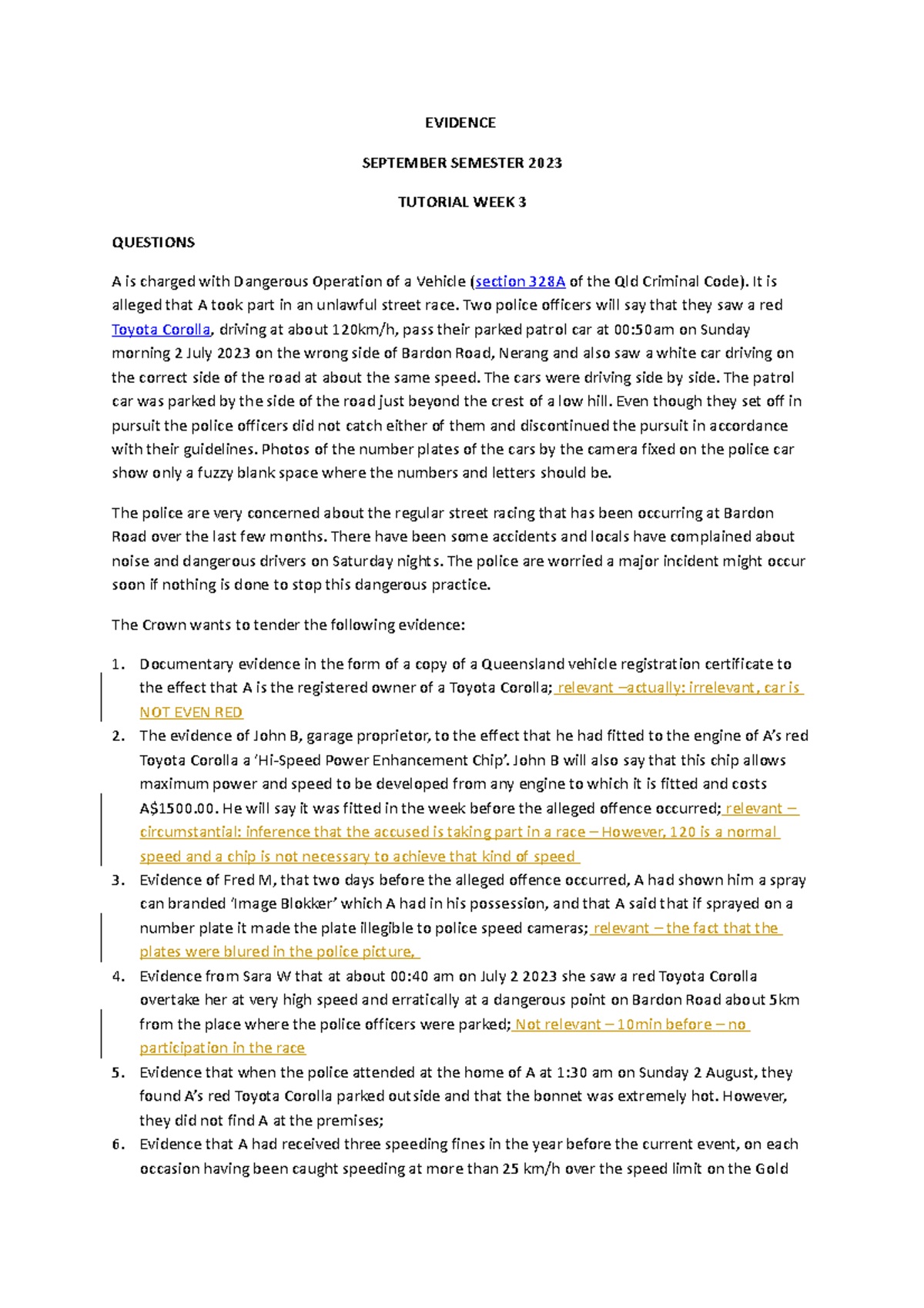 Evidence Tutorial Questions WEEK 3 September 2023 - EVIDENCE SEPTEMBER SEMESTER 2023 TUTORIAL ...