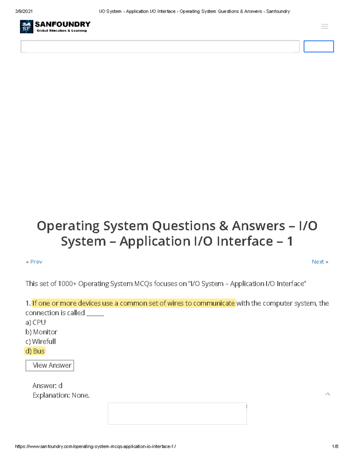 I O System - Application I O Interface - Operating System Questions ...