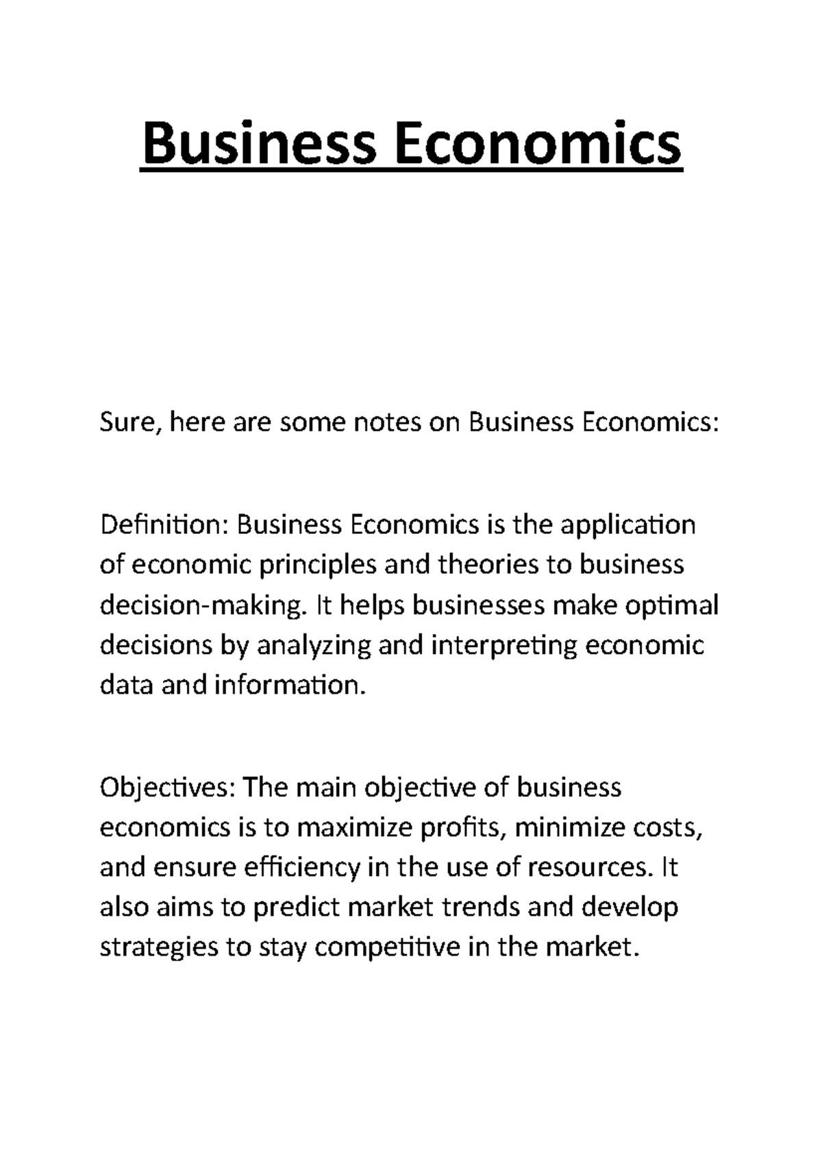 Business Economics notes - Business Economics Sure, here are some notes ...