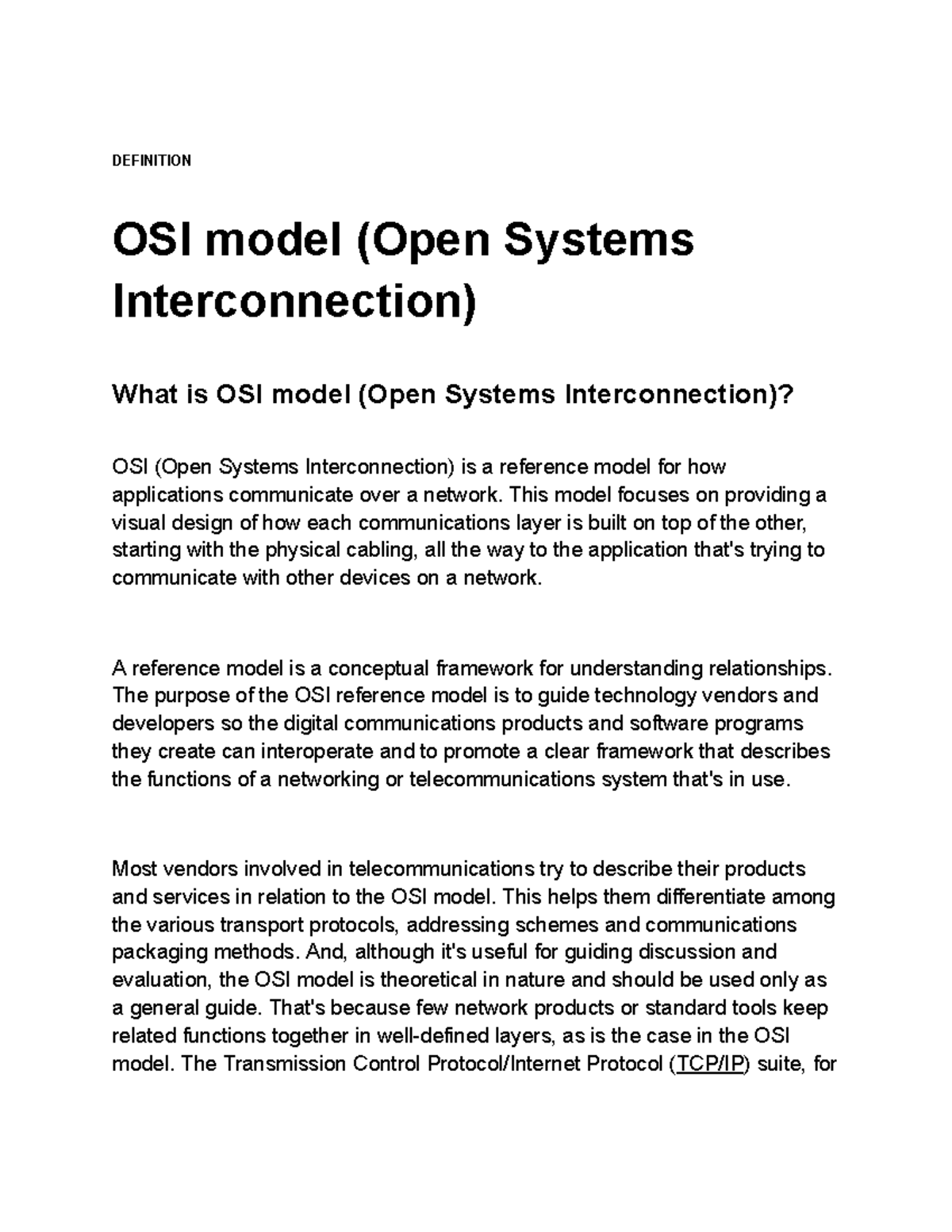 OSI model and NOS - DEFINITION OSI model (Open Systems Interconnection ...