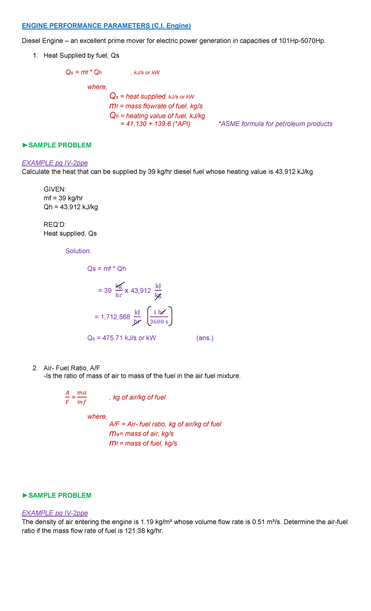 PPT#7.(Engine Performance. with Sample Problems) - ENGINE PERFORMANCE ...