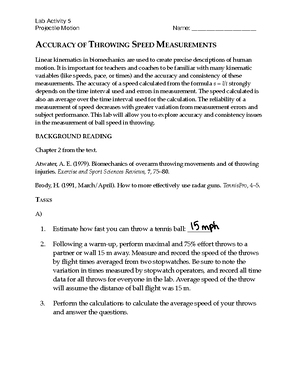 Lab 4 (Biomechanics) - Linear Kinematics Name: ______________________ VELOCITY IN SPRINTING ...