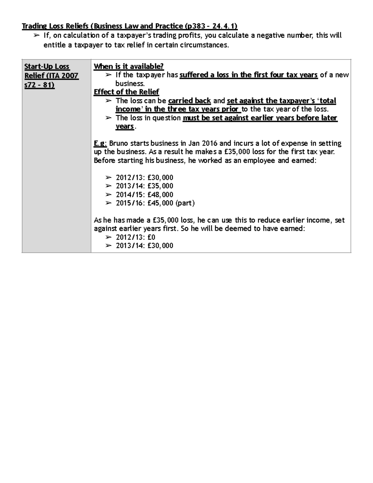 Trading loss reliefs - print - Trading Loss Reliefs (Business Law and ...