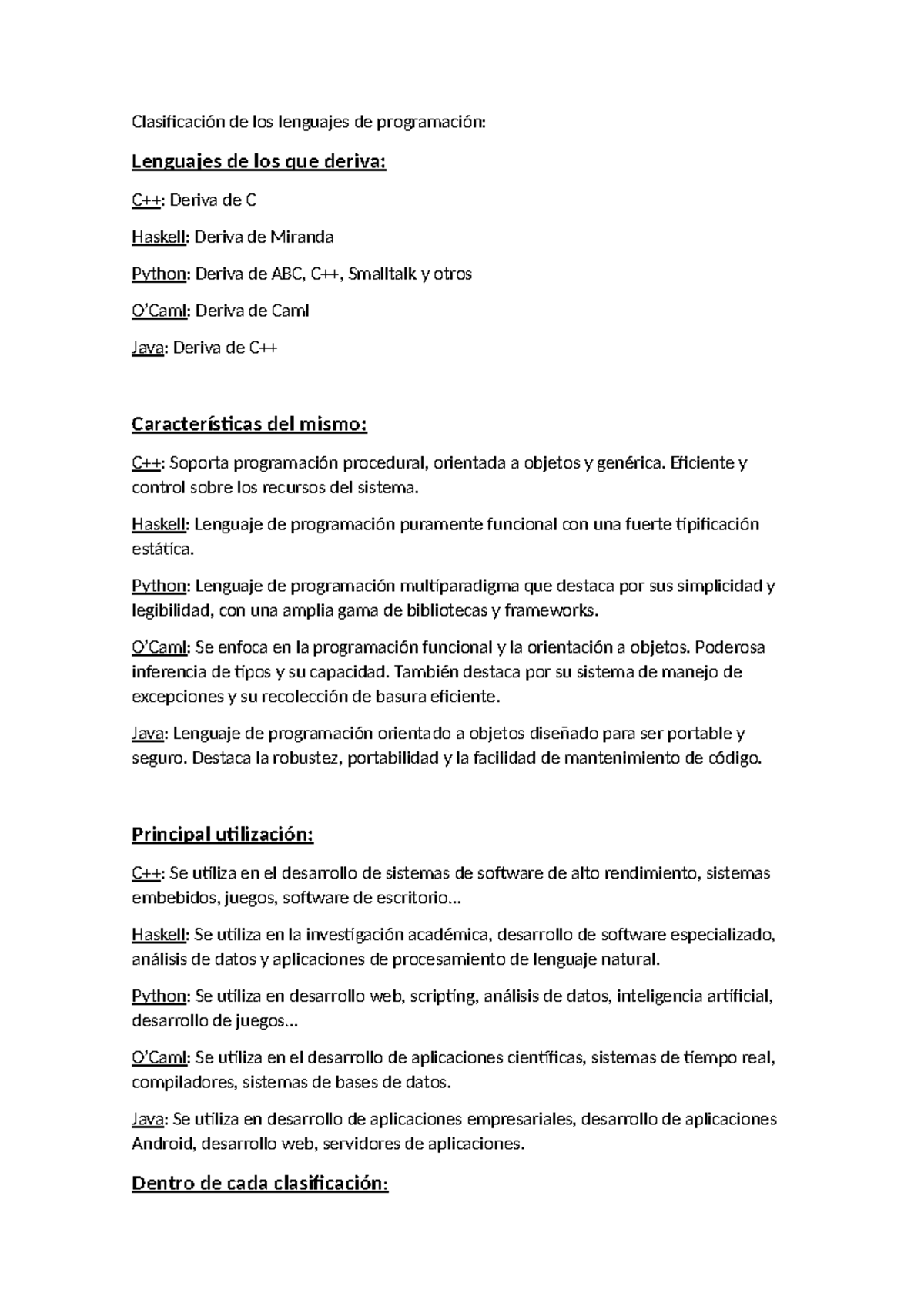 Clasifiación de lenguajes de programación - Clasificación de los ...