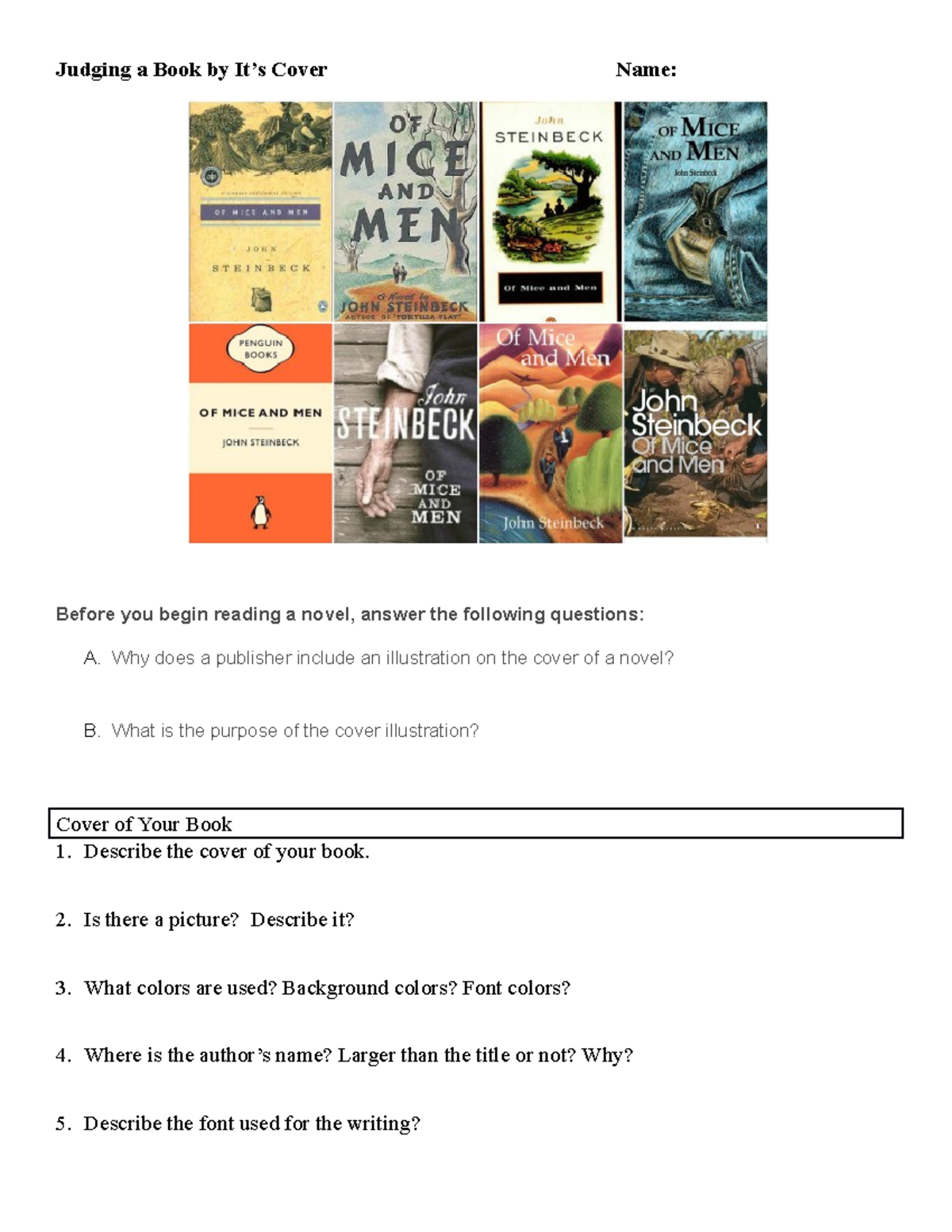 Cover part 1 and 2 - easy asi - Judging a Book by It’s Cover Name ...