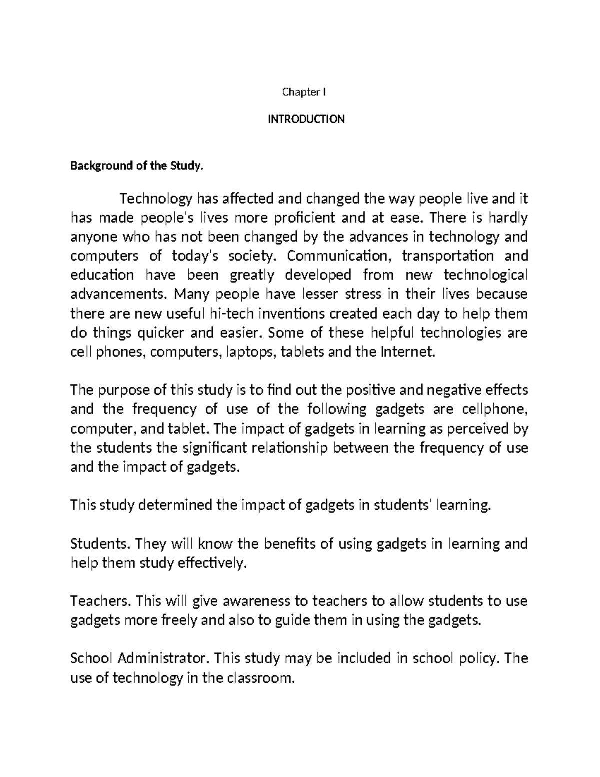 Practical-research-1 - Chapter I INTRODUCTION Background of the Study ...