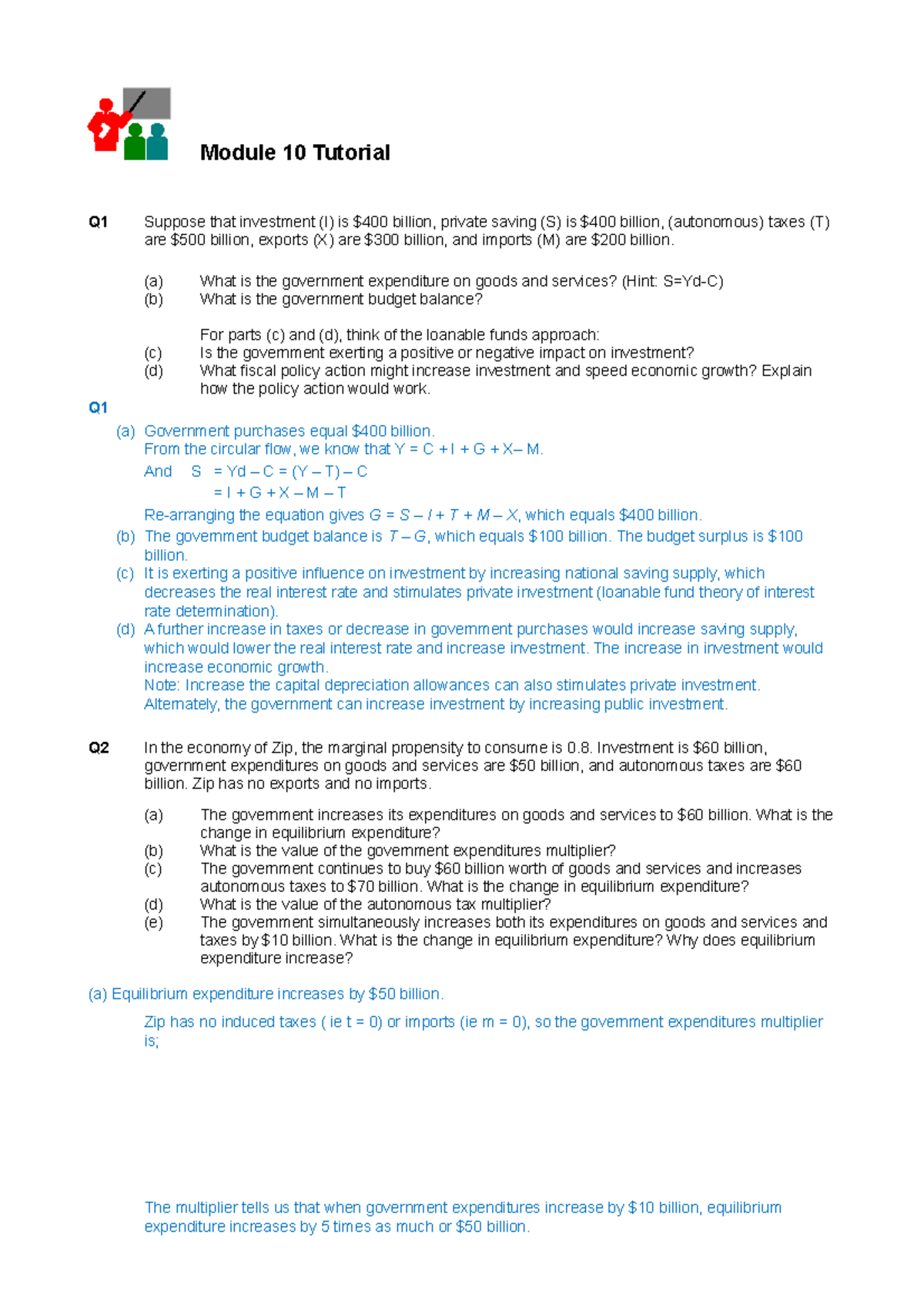 Tutorial Questions Module 10 with Answers - Module 10 Tutorial Q1 ...