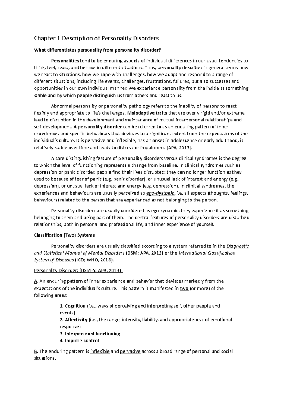 Description of Personality Disorders - Thus, personality describes in ...