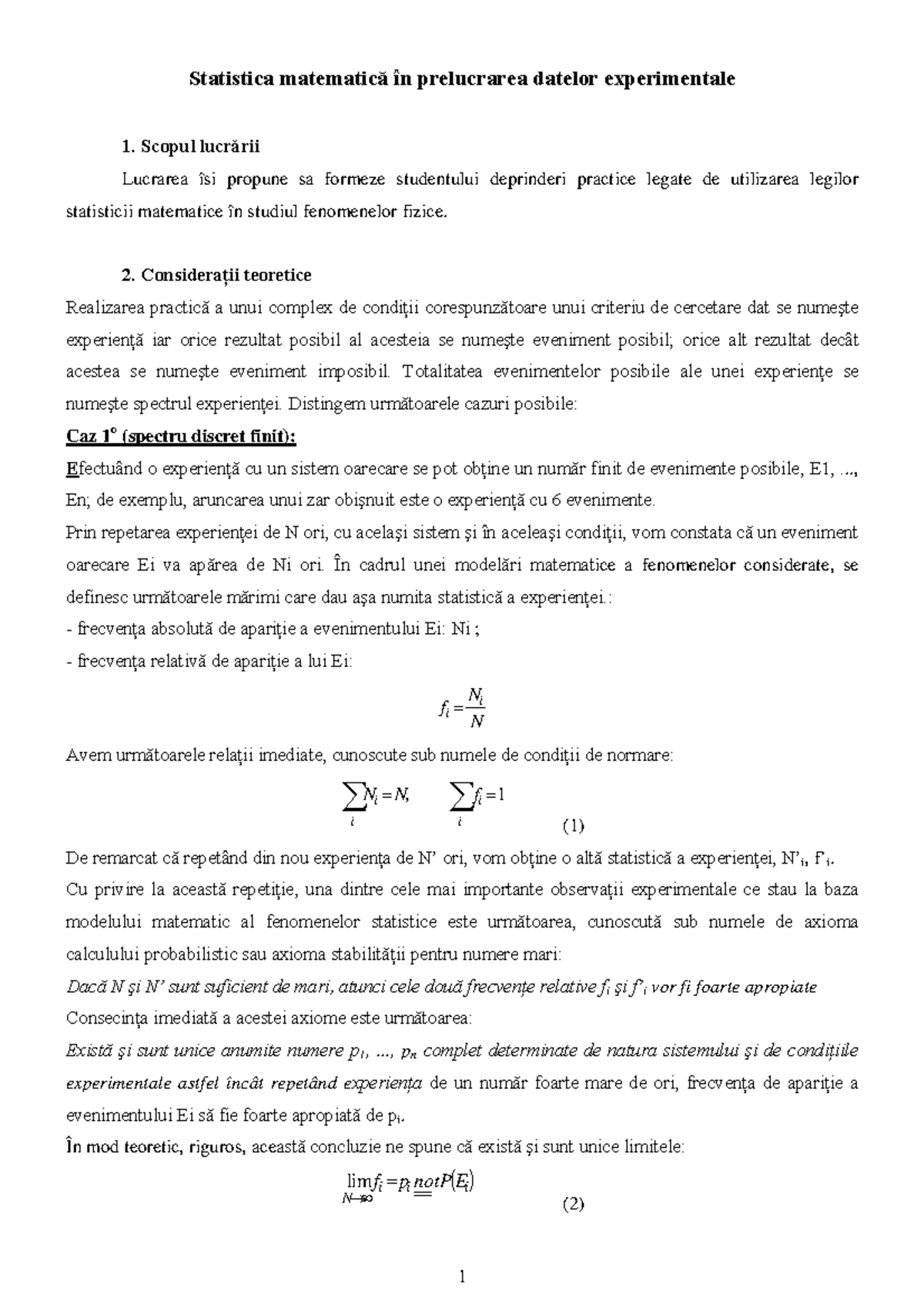 Statistica matematica in prelucrarea datelor experimentale ...