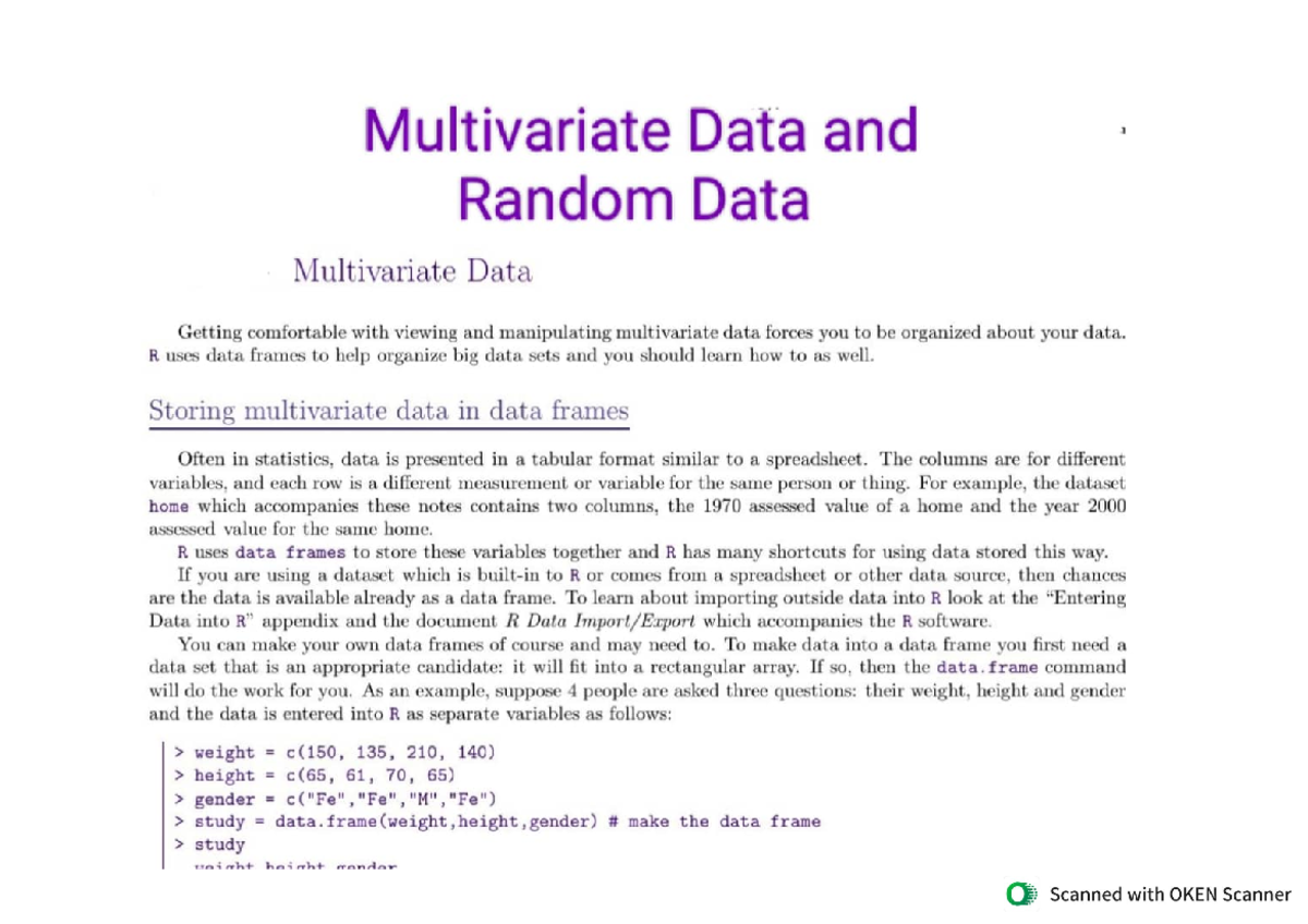 Multivariate and Random Data- Using R - Mathematics - Studocu