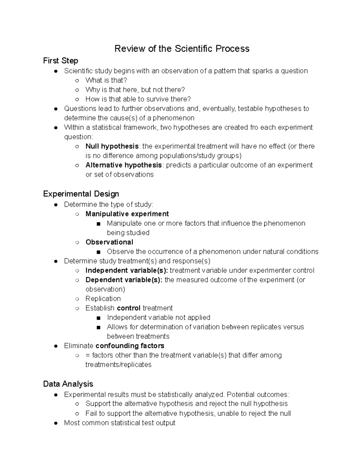 Review of the Scientific Process - Potential outcomes: Support the ...