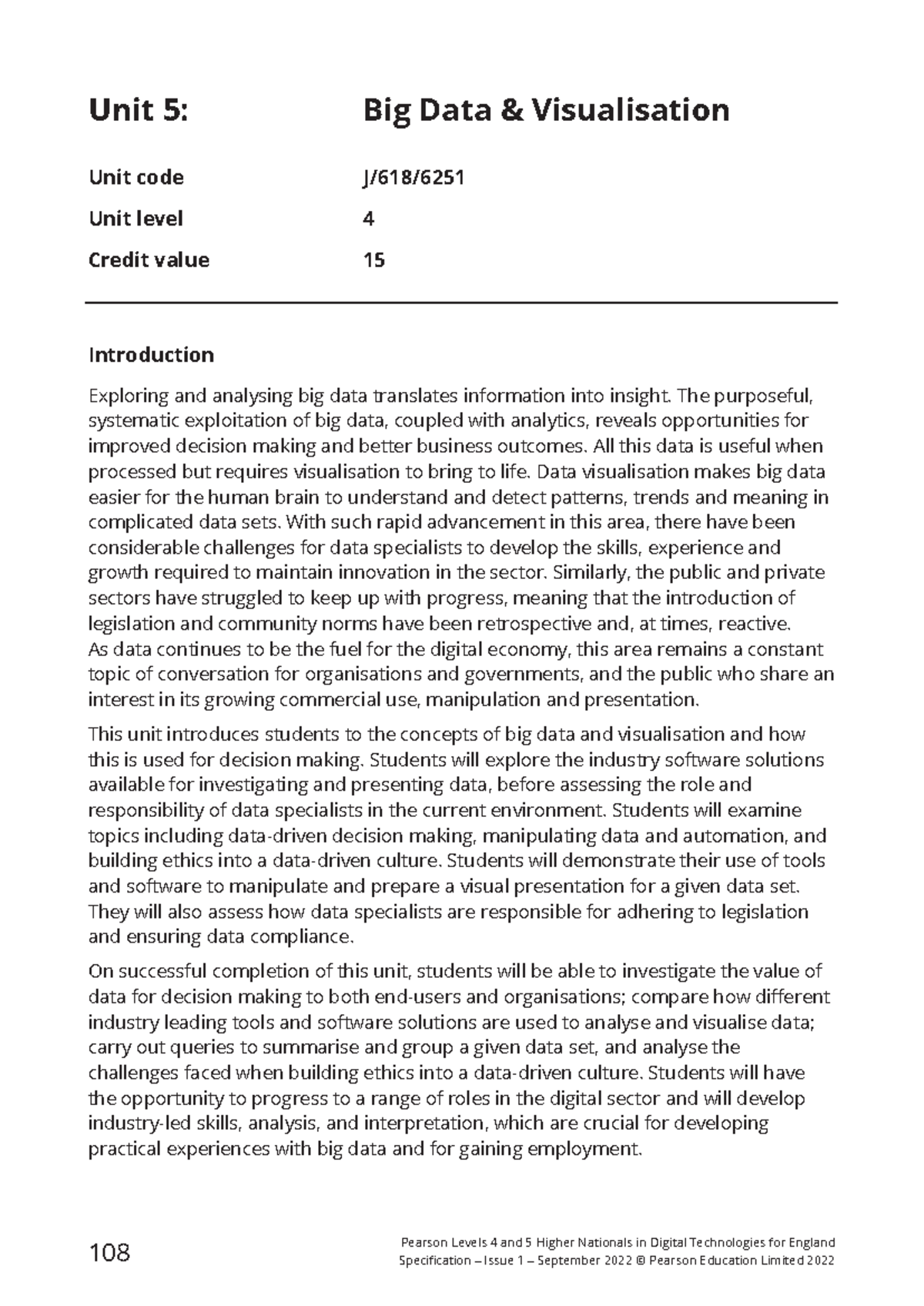 Unit 5 specification - This document contains all Big Data Assignment 1. - Pearson Levels 4 and ...