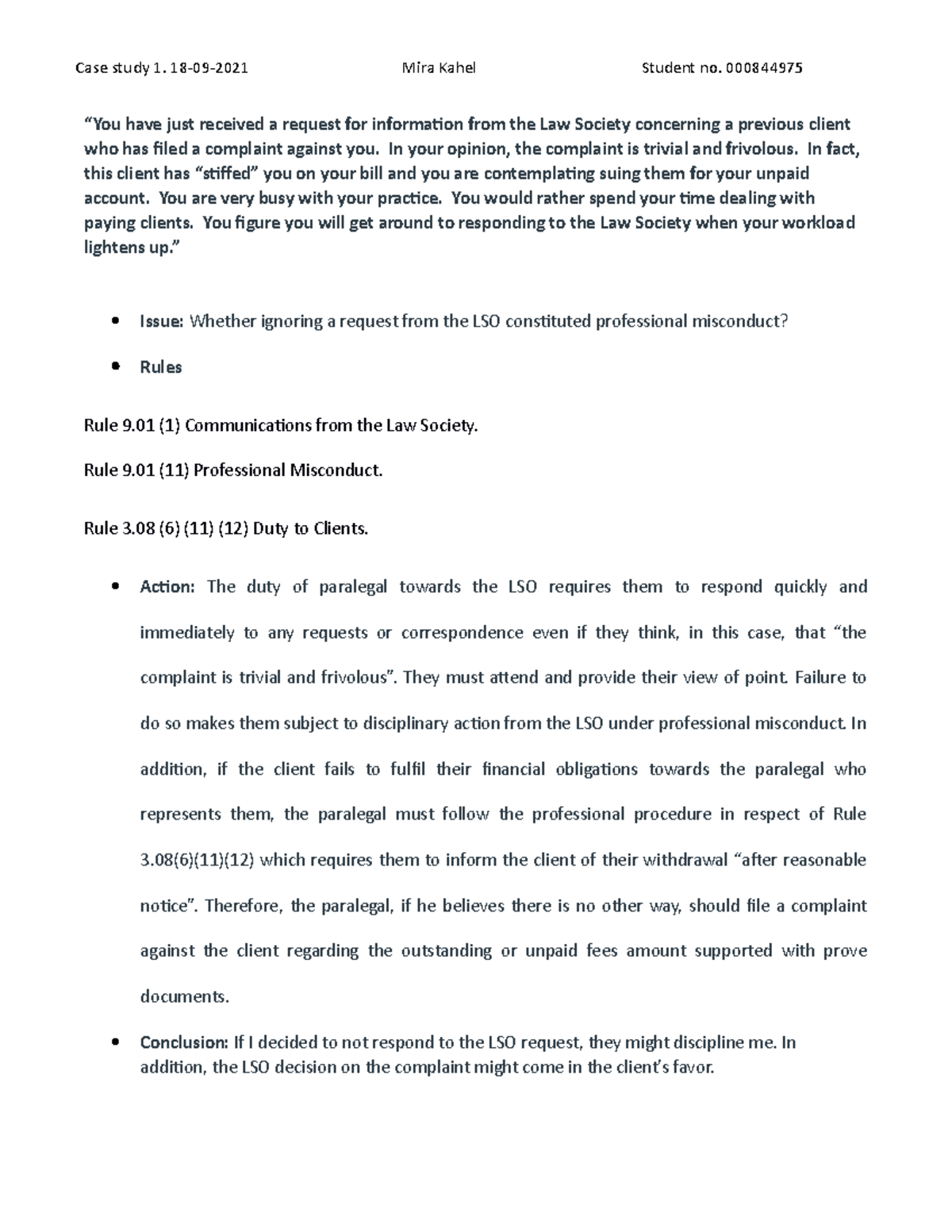 Case study 1 - Ethics for Ontario - Case study 1. 18-09-2021 Mira Kahel ...