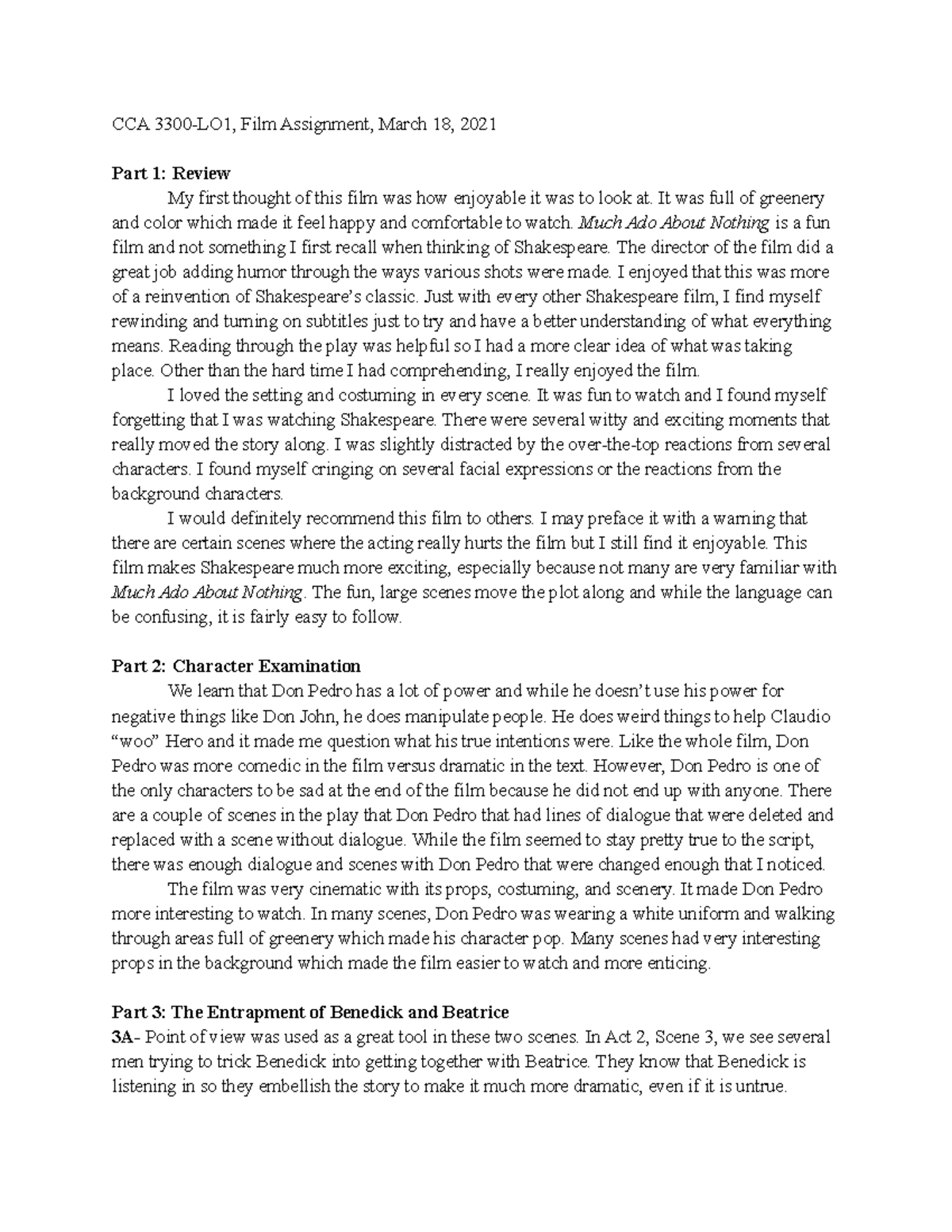 Film Assignment - Mark Emile - CCA 3300-LO1, Film Assignment, March 18 ...