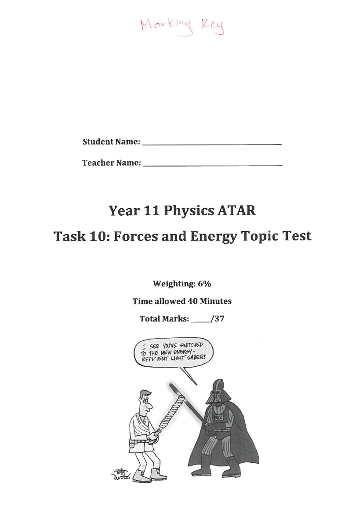 Task 10 Forces and Energy - Marking Key - Studocu
