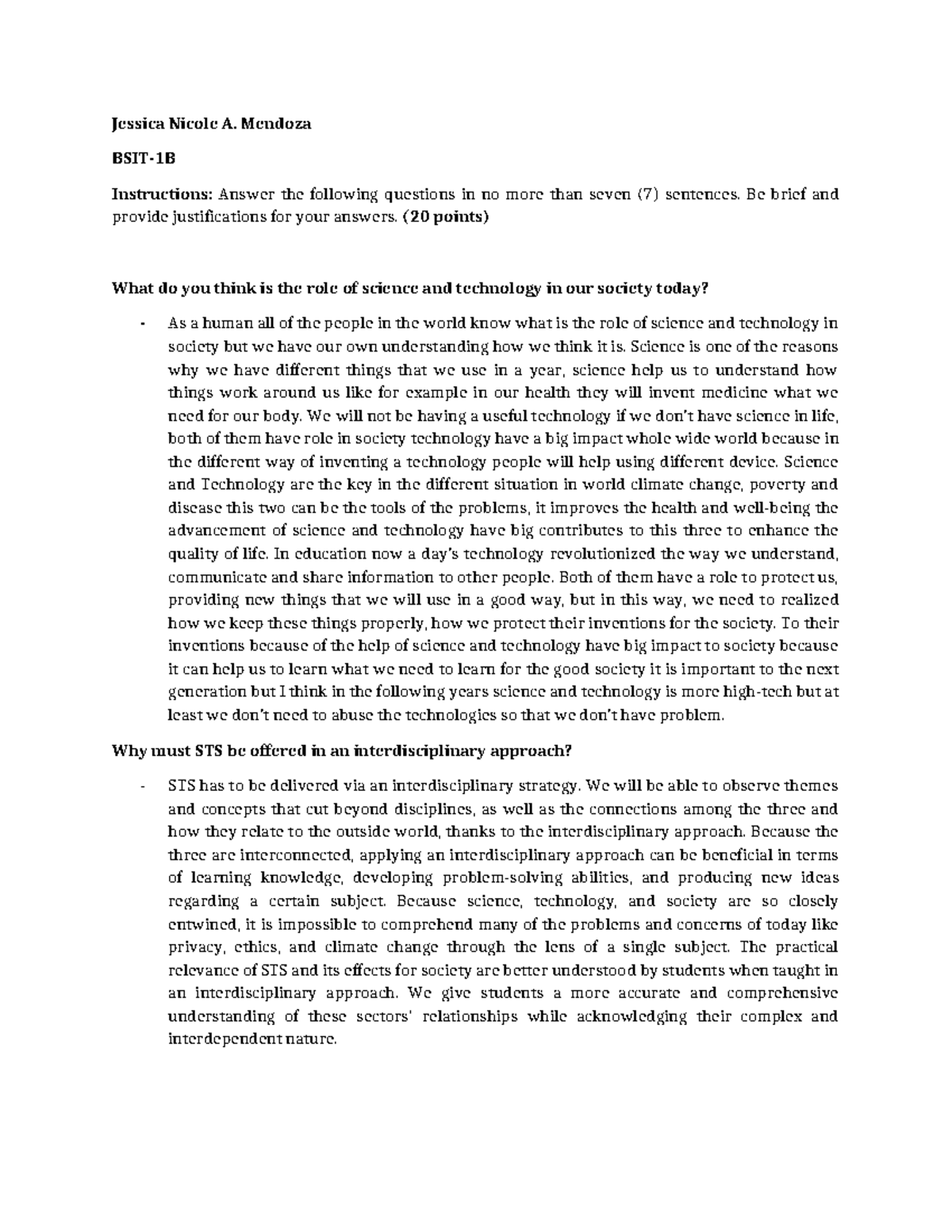 STS ACT - baka maka help. - Jessica Nicole A. Mendoza BSIT-1B ...