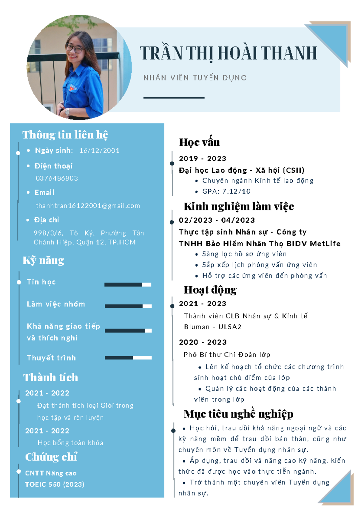 CV & CL Trần Thị Hoài Thanh - T i n h ọ c L à m v i ệ c n h ó m K h ả n ...