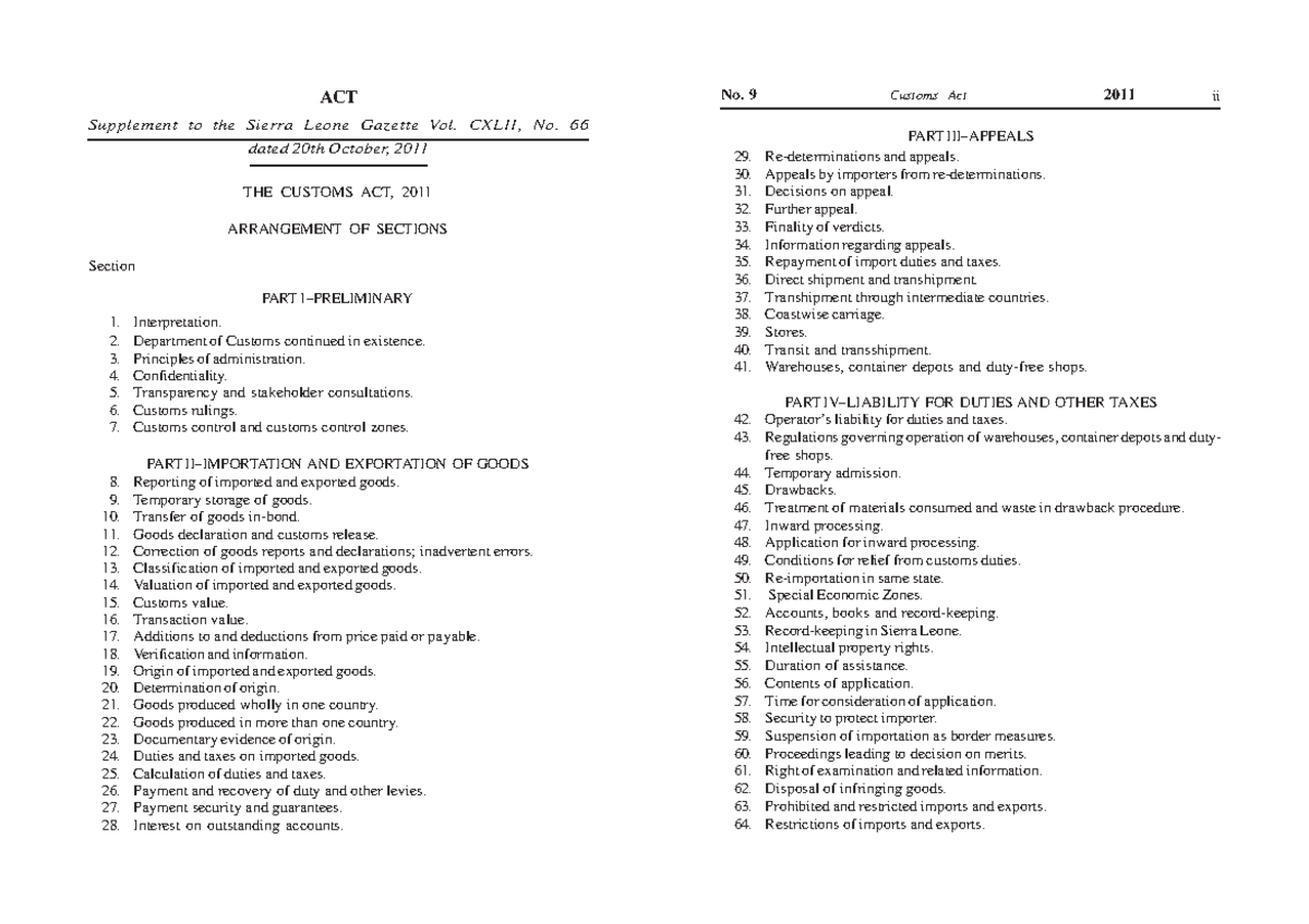 Cutoms-Act-2011 - acts relating to customs - No. 9 Customs Act 2011 No ...