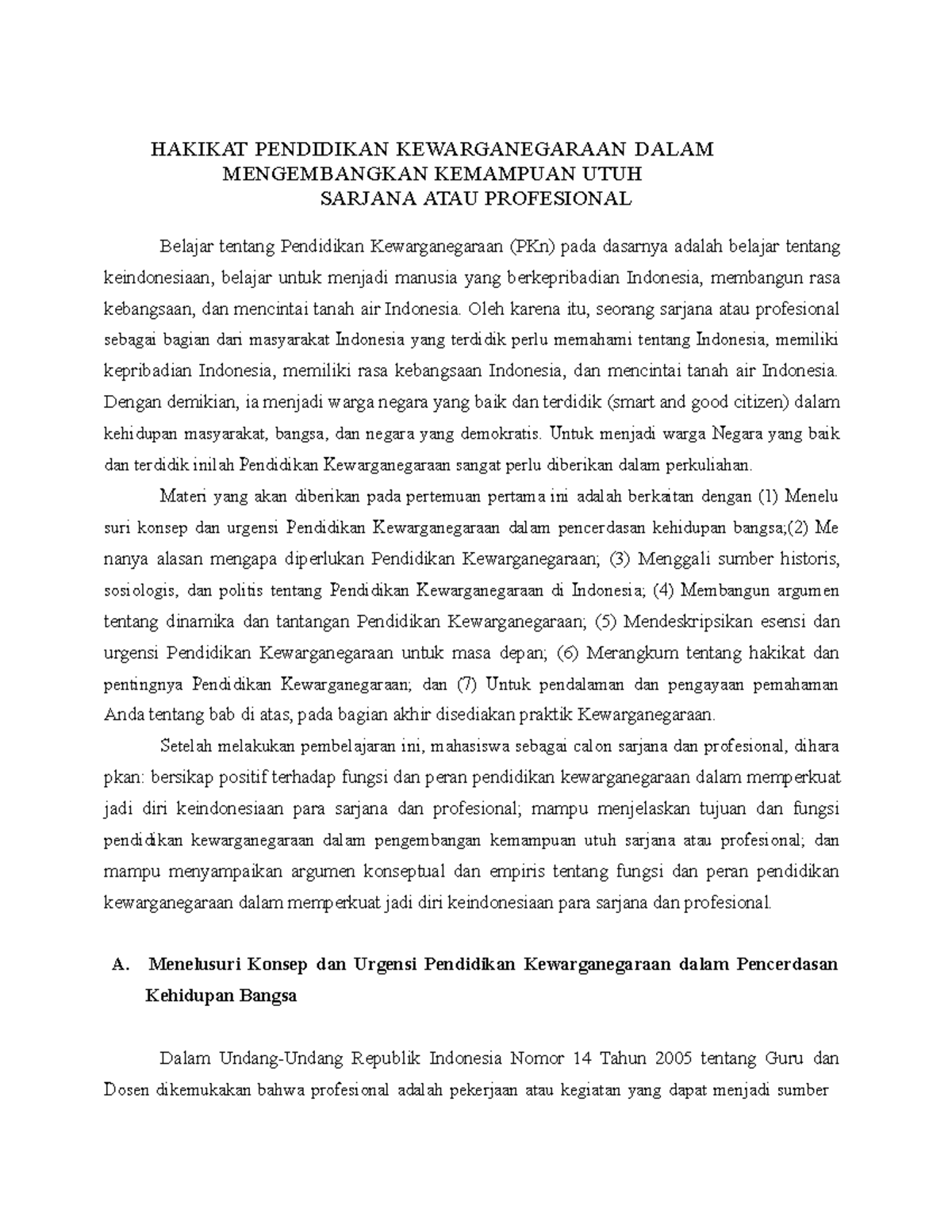 Lecture notes Kewarganegaraan pertemuan 1 ( Hakikat Pendidikan ...