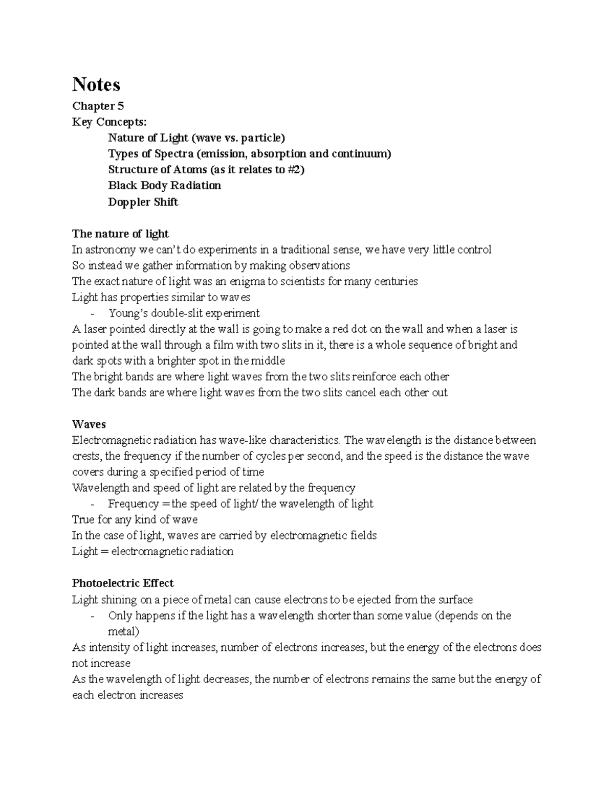 Astronomy 130 - Notes - Notes Chapter 5 Key Concepts: Nature of Light ...