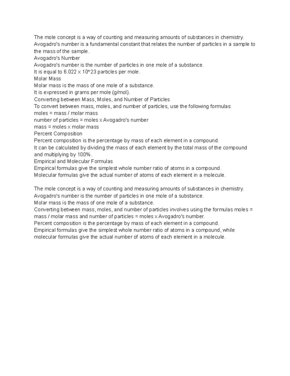 Mole Concept and Avogadro's Number Notes - The mole concept is a way of ...