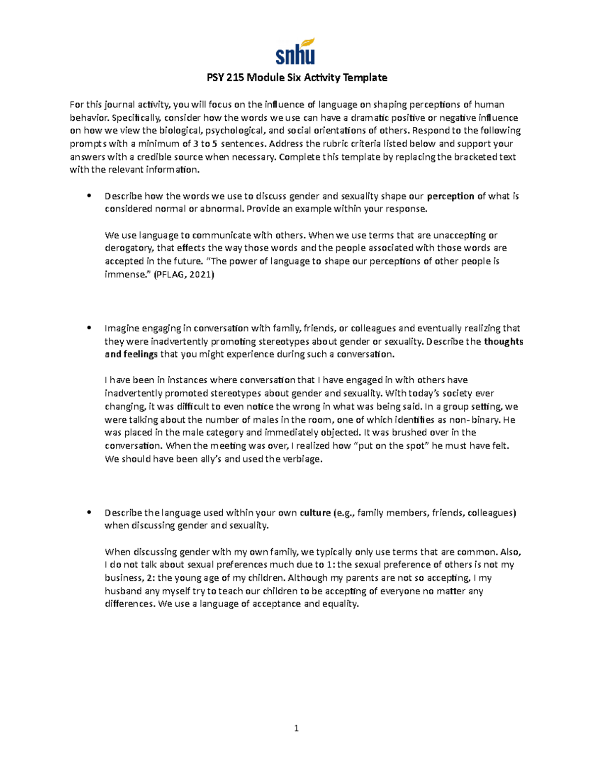 PSY 215 Module Six Activity Template - PSY 215 Module Six Activity ...