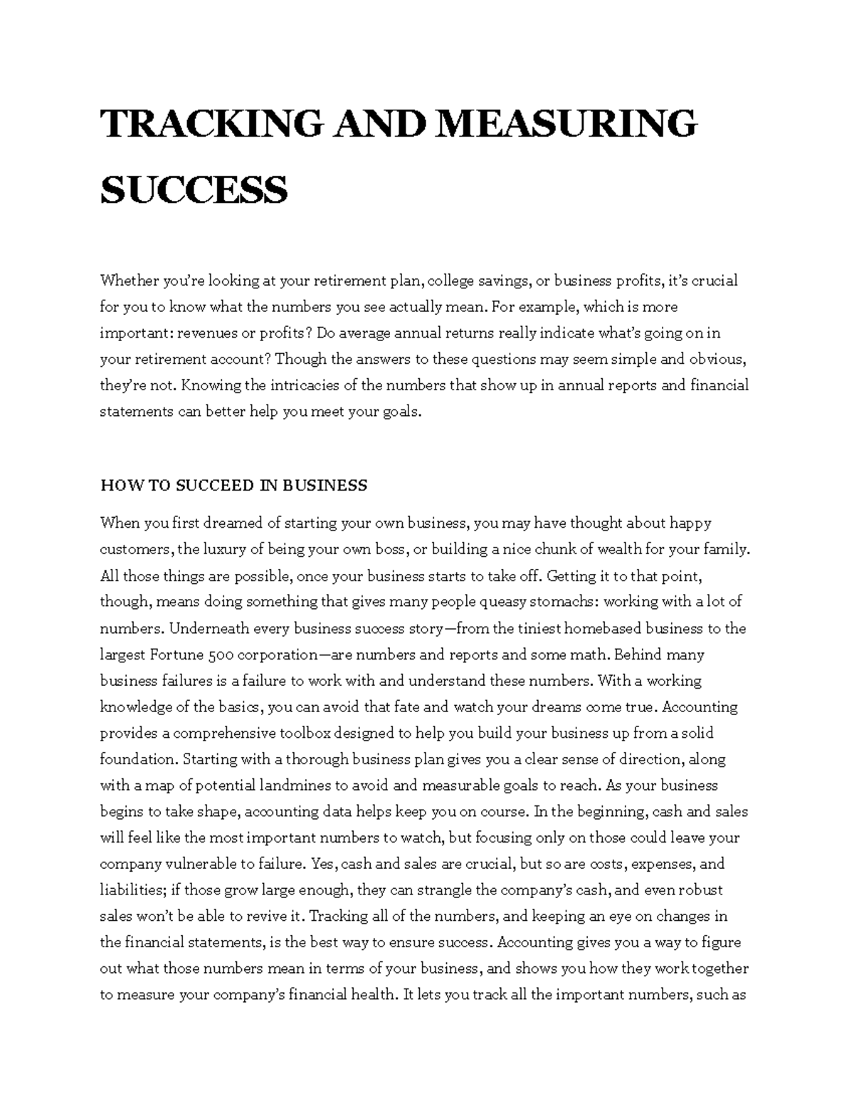 Tracking AND Measuring Success - TRACKING AND MEASURING SUCCESS Whether ...