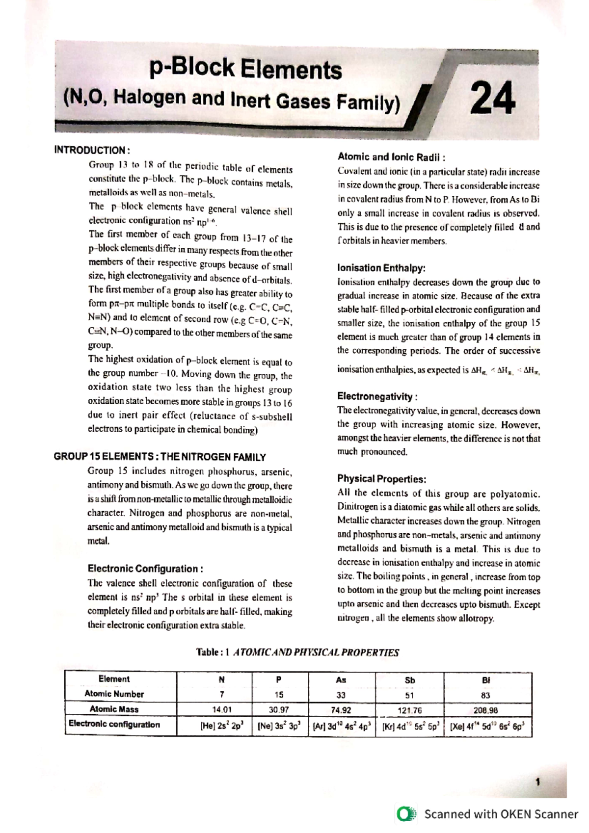Chem 1 - First year chemistry notes P block elements based on NCERT ...