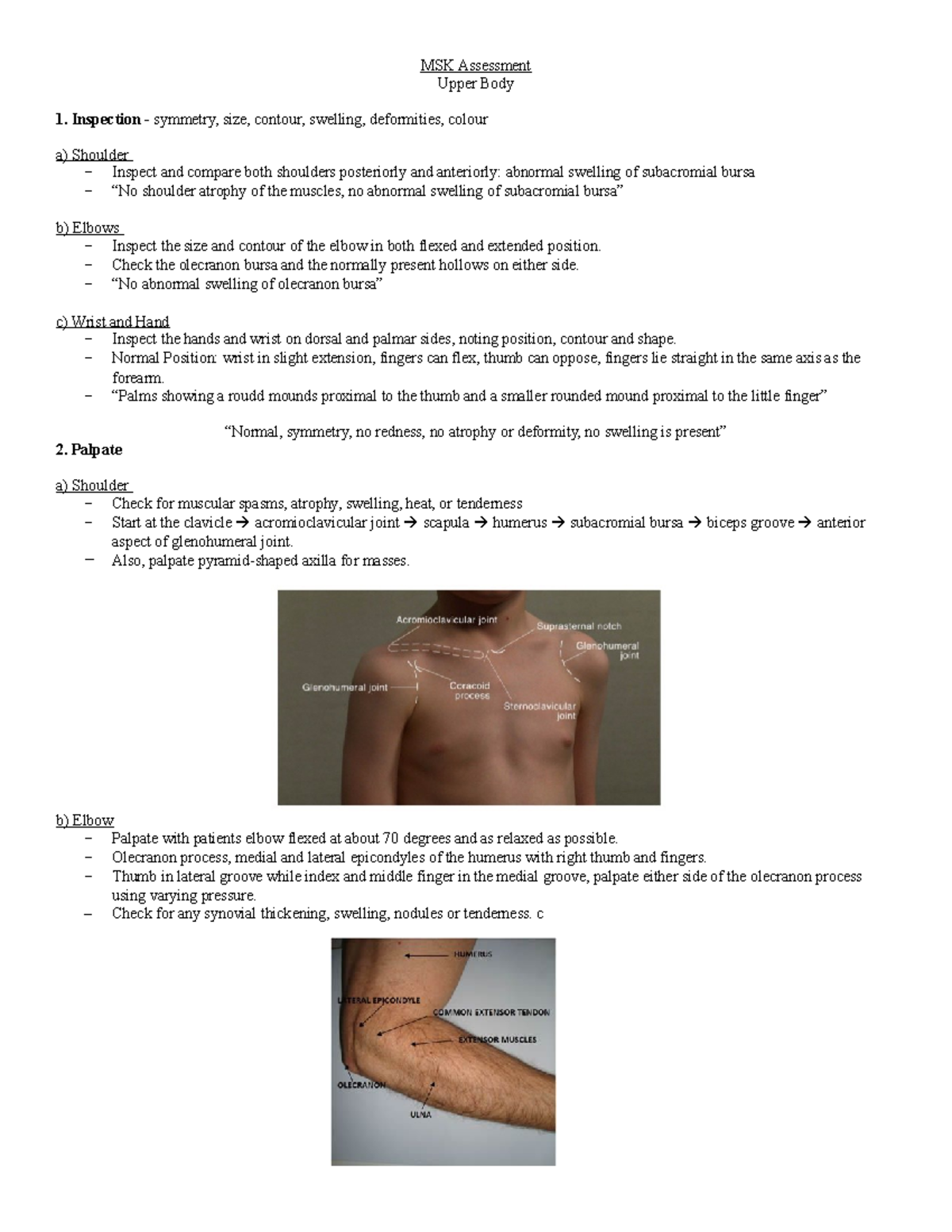 MSK-Assessment: Nursing 1J02 - MSK Assessment Upper Body Inspection ...