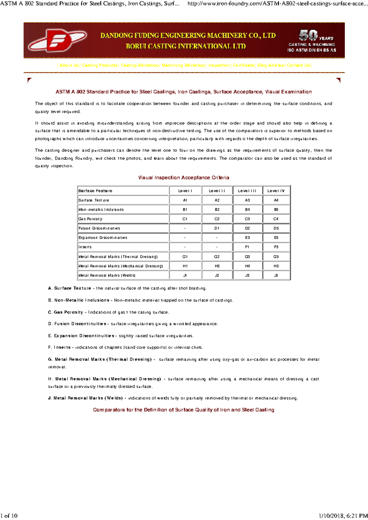 ASTM A 802 Standard Practice for Steel Castings, Iron Castings, Surface ...