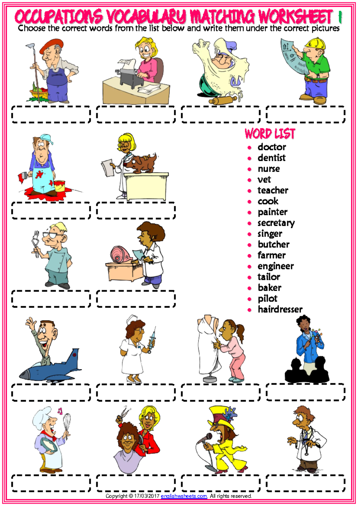 Occupations vocabulary esl matching exercise worksheets for kids - O O ...