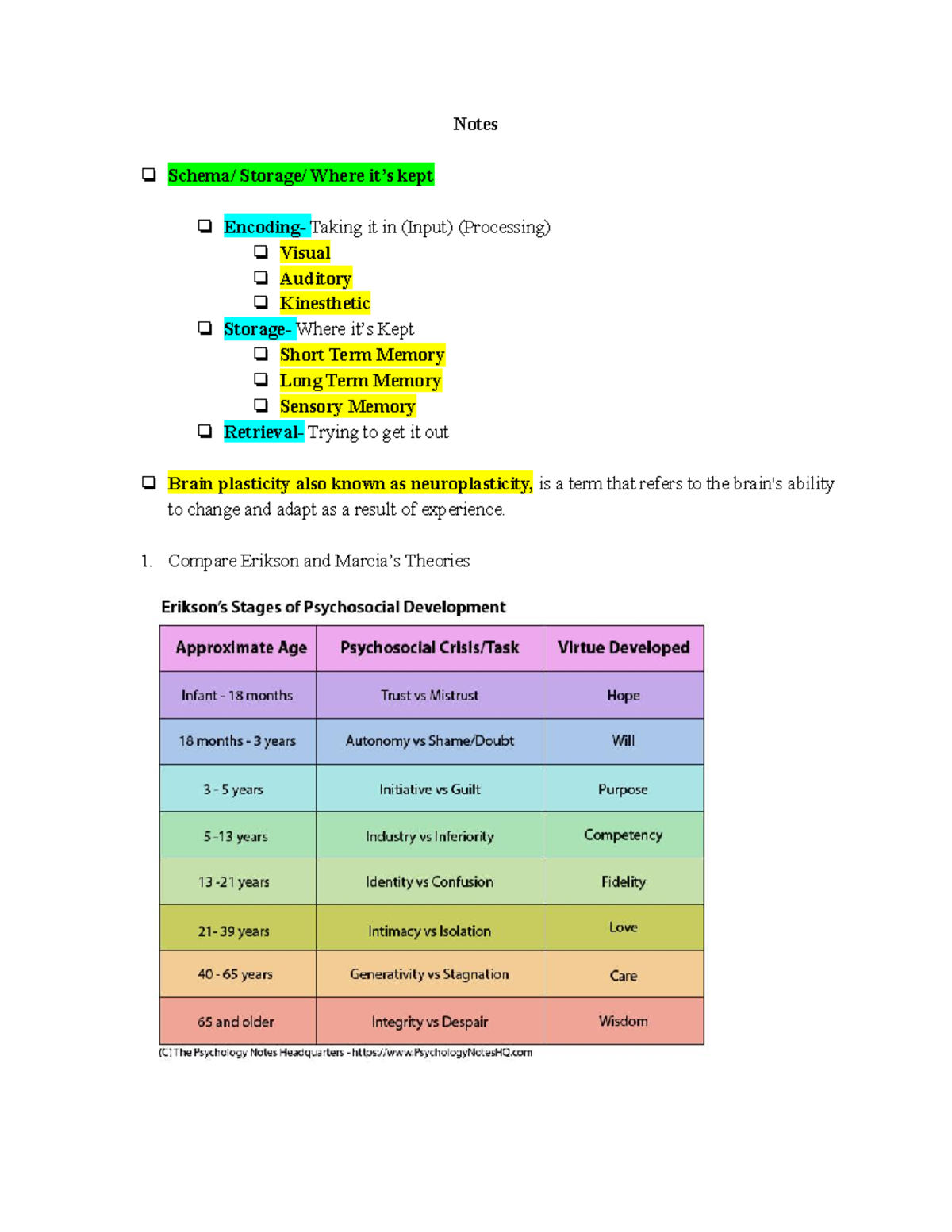 Adolescence Notes - Notes Schema/ Storage/ Where it’s kept Encoding ...