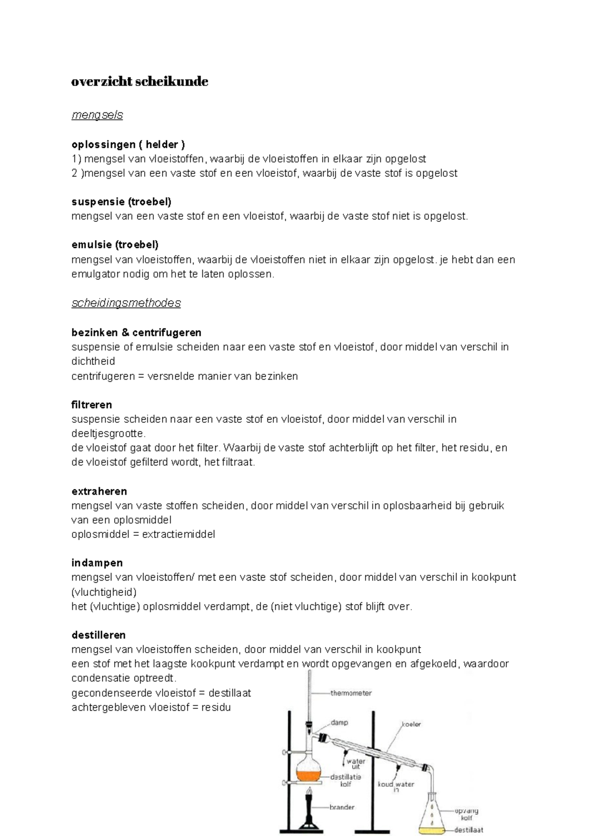 Scheikunde overzicht scheidingsmethodes - overzicht scheikunde mengsels ...