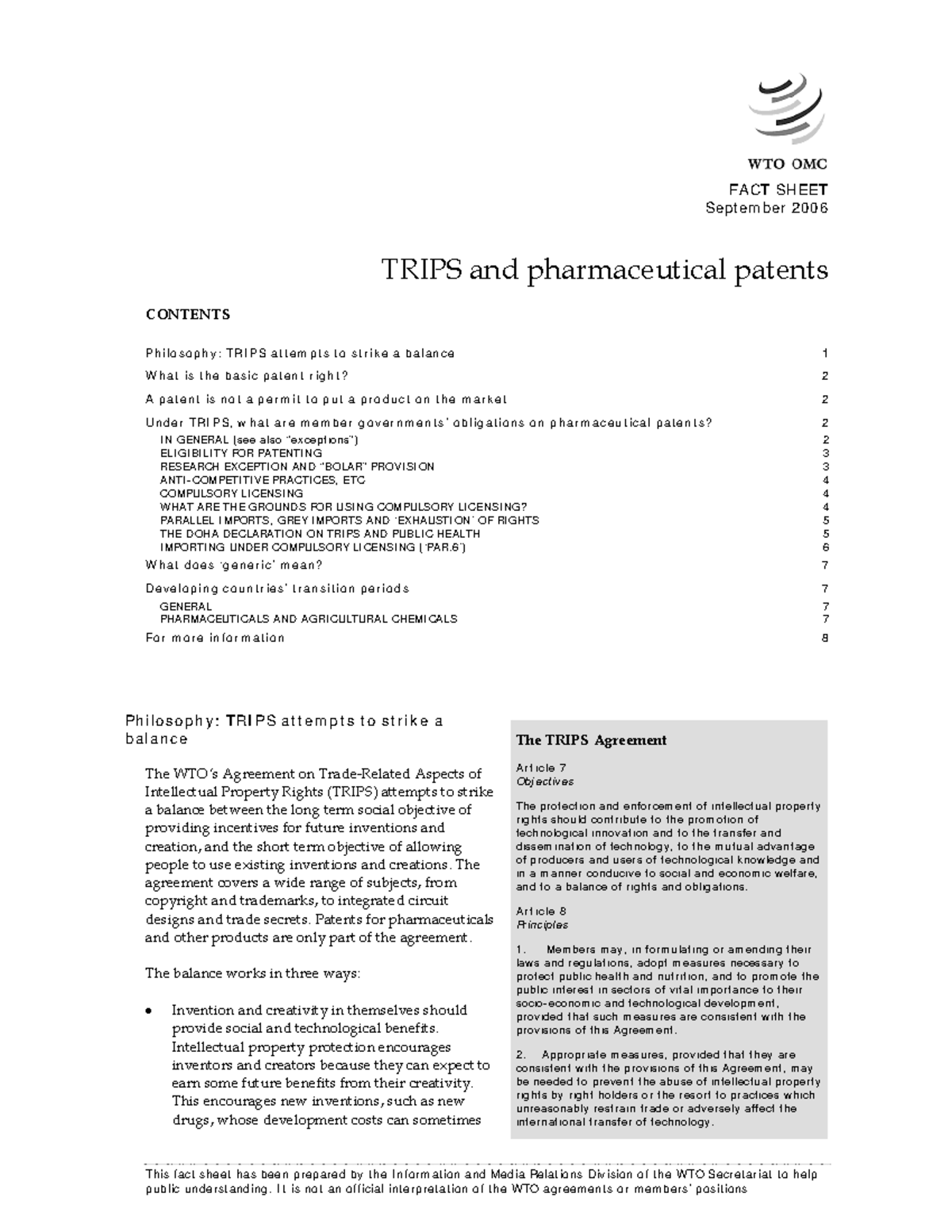 WTO - Factsheet - Trips and Pharmaceutical Patents - This fact sheet ...