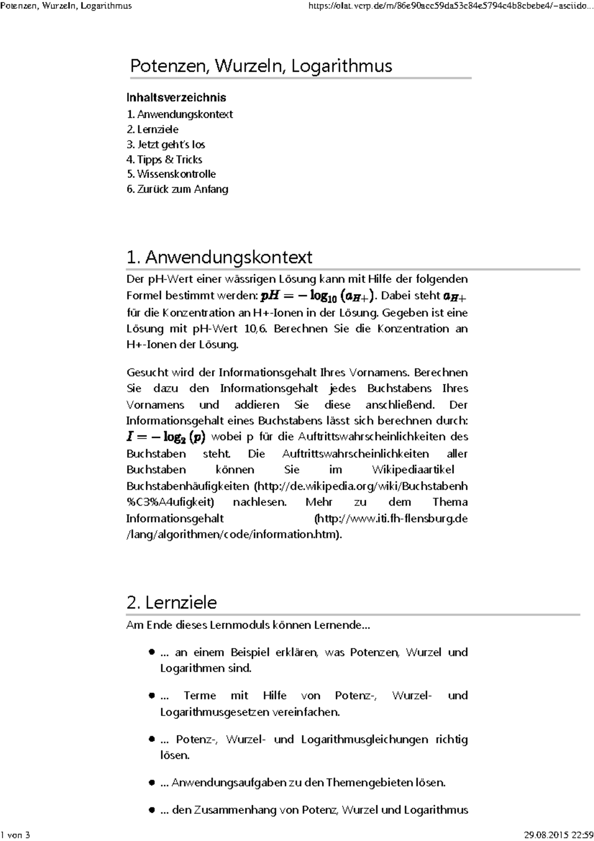 Vorkurs Mathe Block 2-3 Potenz Wurzel Logarithmus 00 Einfuehrung ...