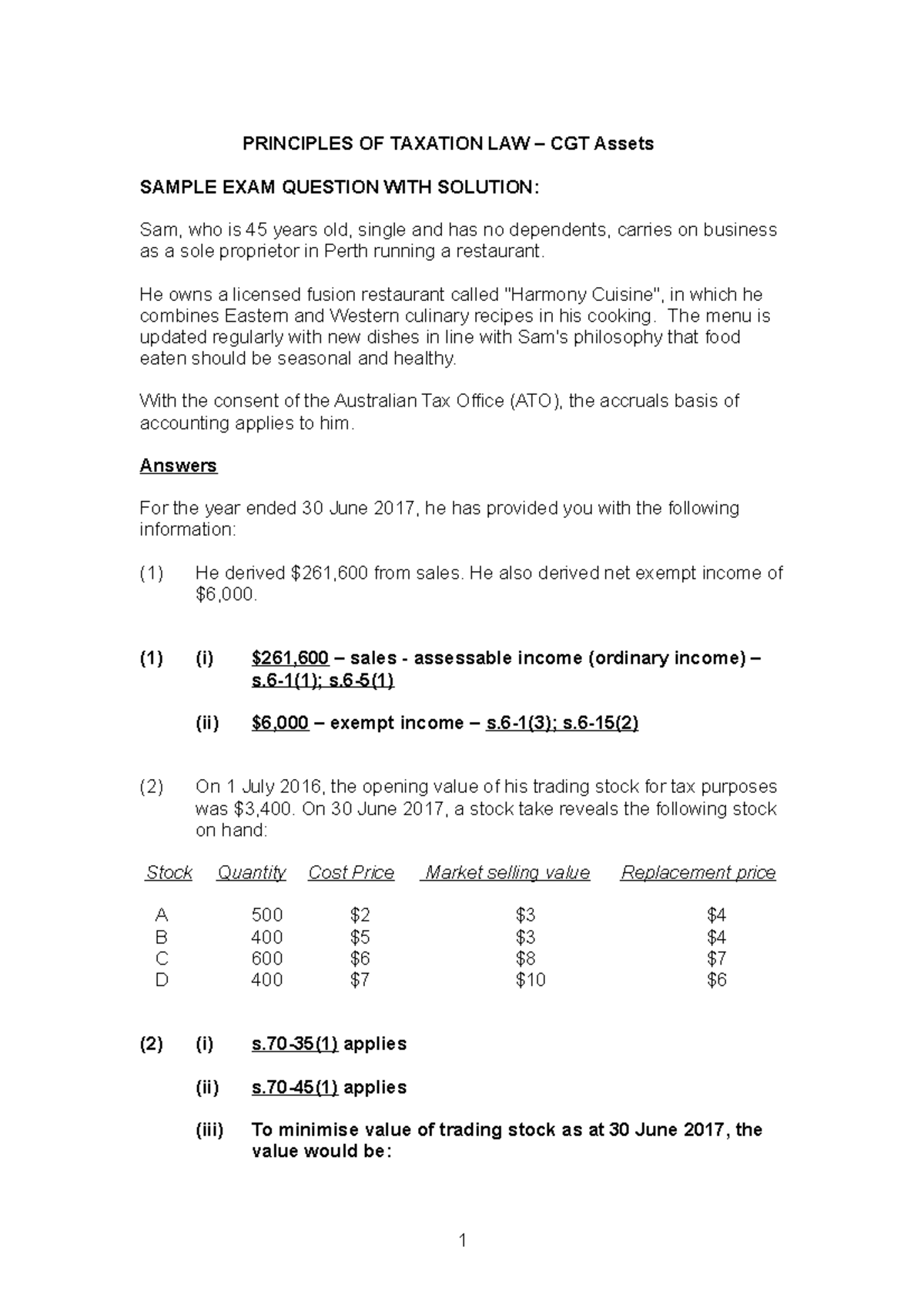 Sample Paper Solution for CGT Practice Question - PRINCIPLES OF ...