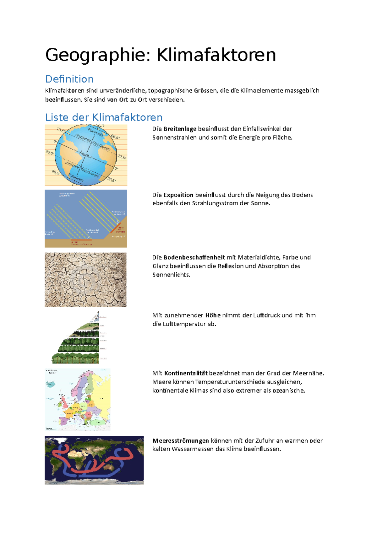 Klimafaktoren - Wintersemester, Selbststudium - Geographie ...